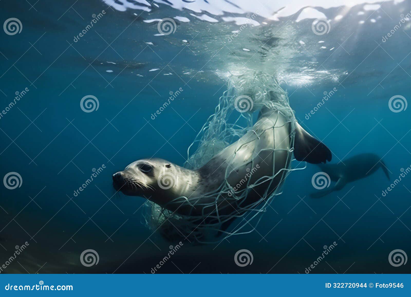 Seal Entangled in Plastic in the Ocean. Environmental Problem of ...