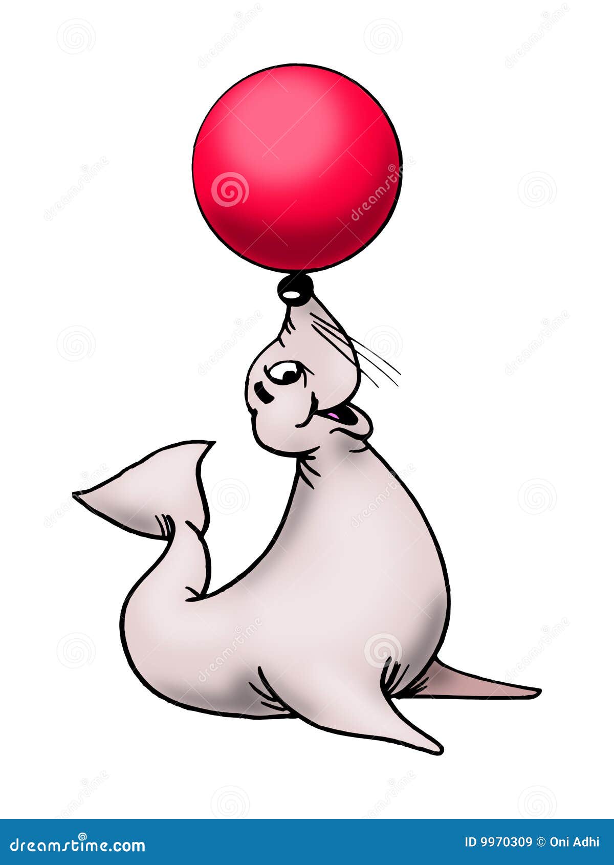 Seal playing red ball stock illustration. Illustration of happiness ...