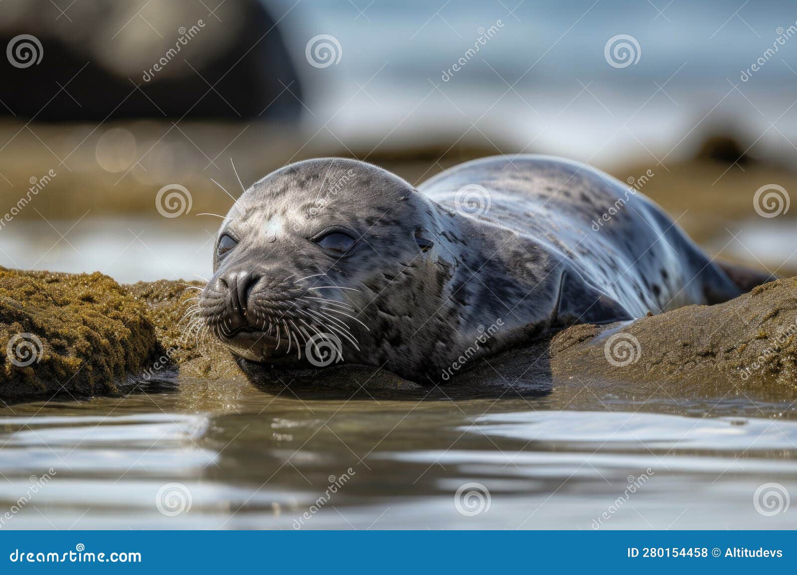 Seal Pup Basking in the Sun on Serene and Peaceful Shore Stock ...