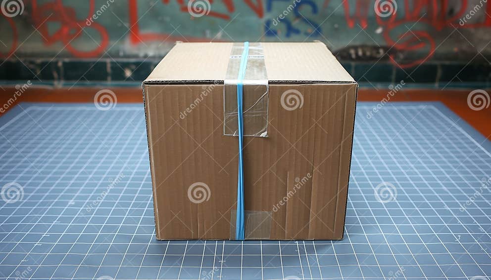 Sealed Cardboard Box on a Blue Grid Stock Photo - Image of ...