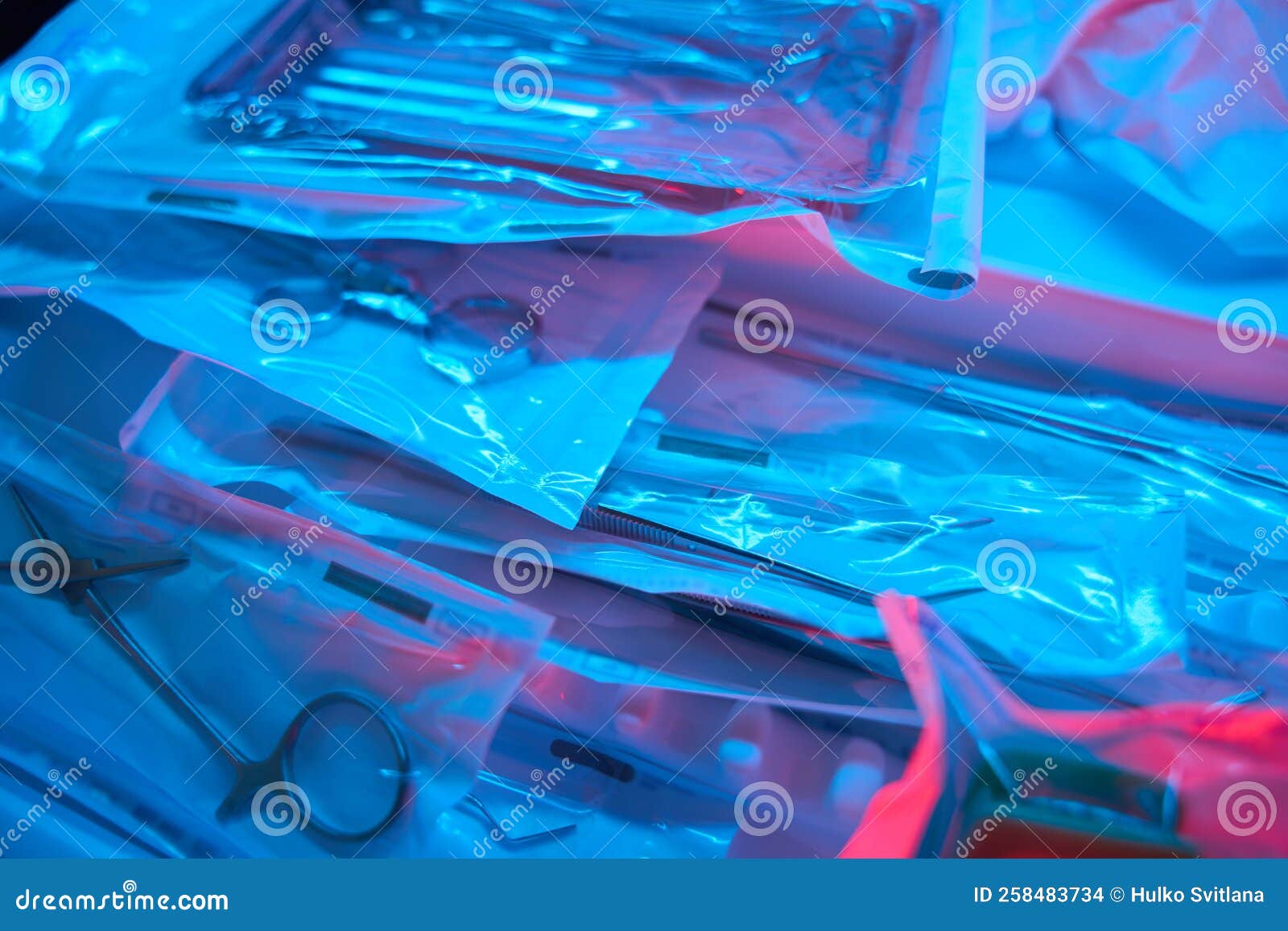Sealed Packages of Scissors and Scalpels for Dentist Stock Photo ...