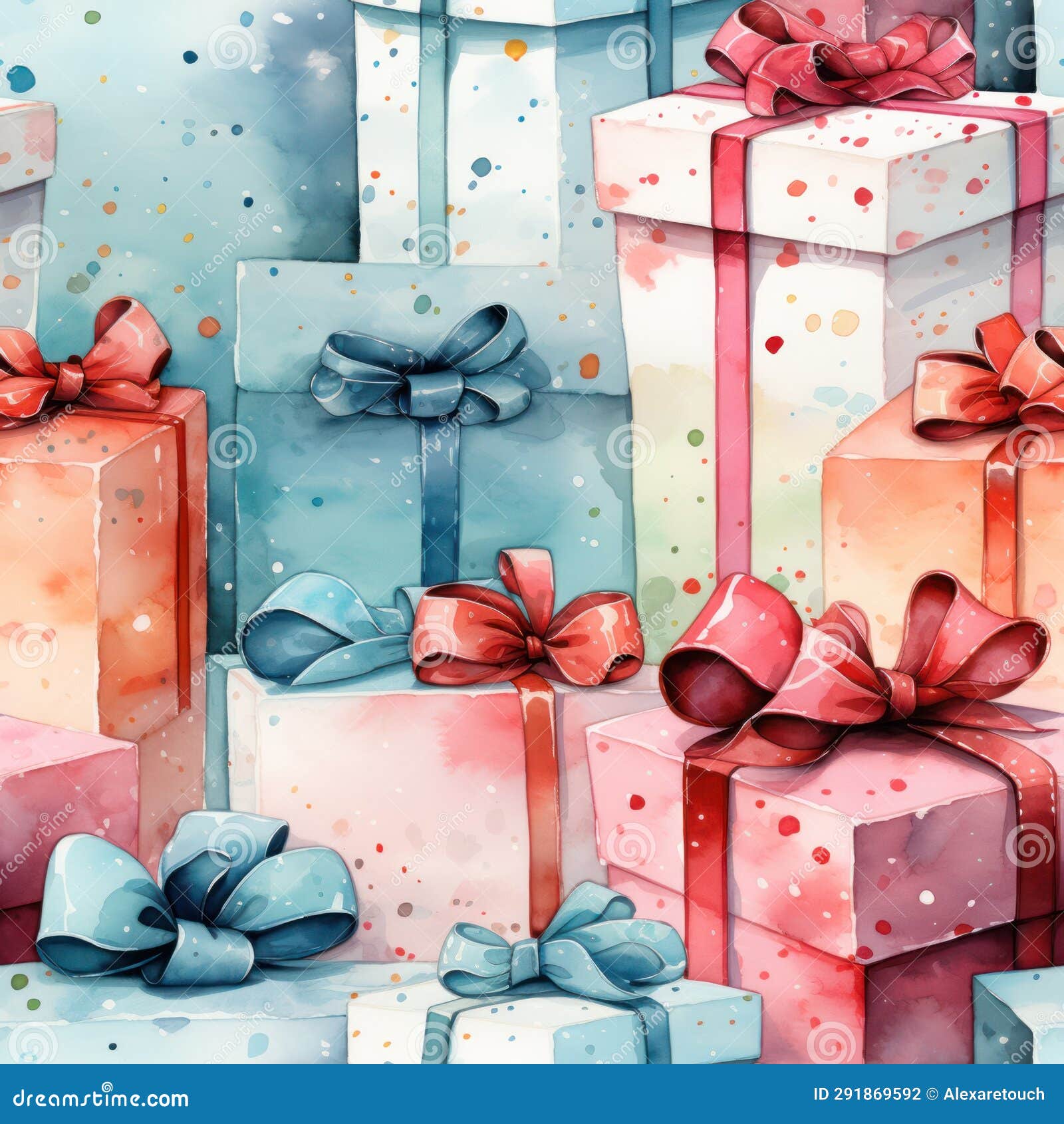 Seam Pattern with Blue and Pink Gift Boxes Tied with Ribbon. Stock ...