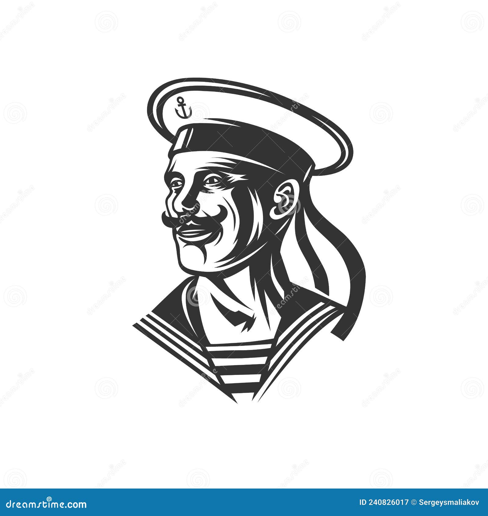 Seaman. Black and White Illustration Stock Vector - Illustration of ...