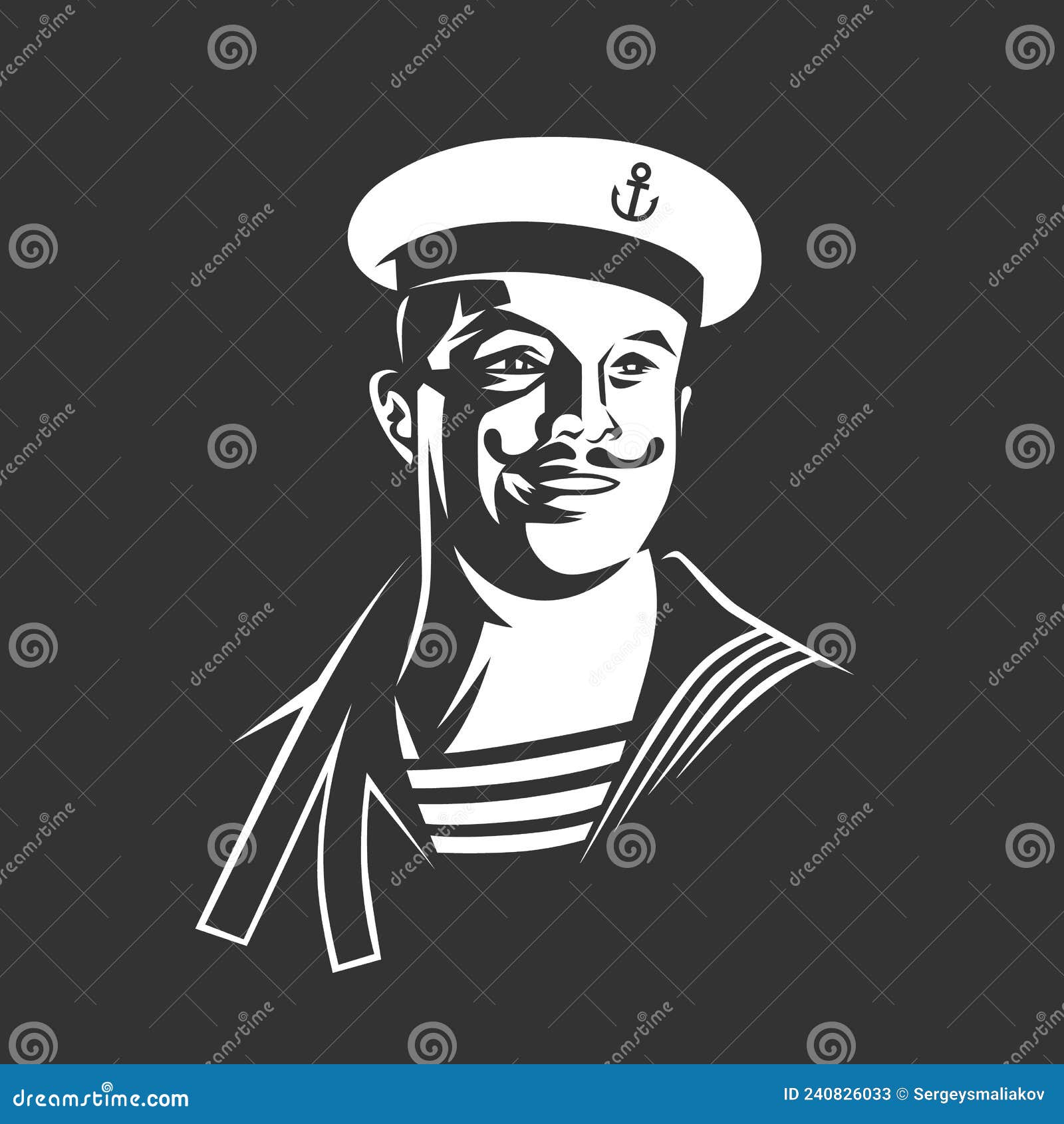 Seaman. Black and White Illustration Stock Vector - Illustration of ...