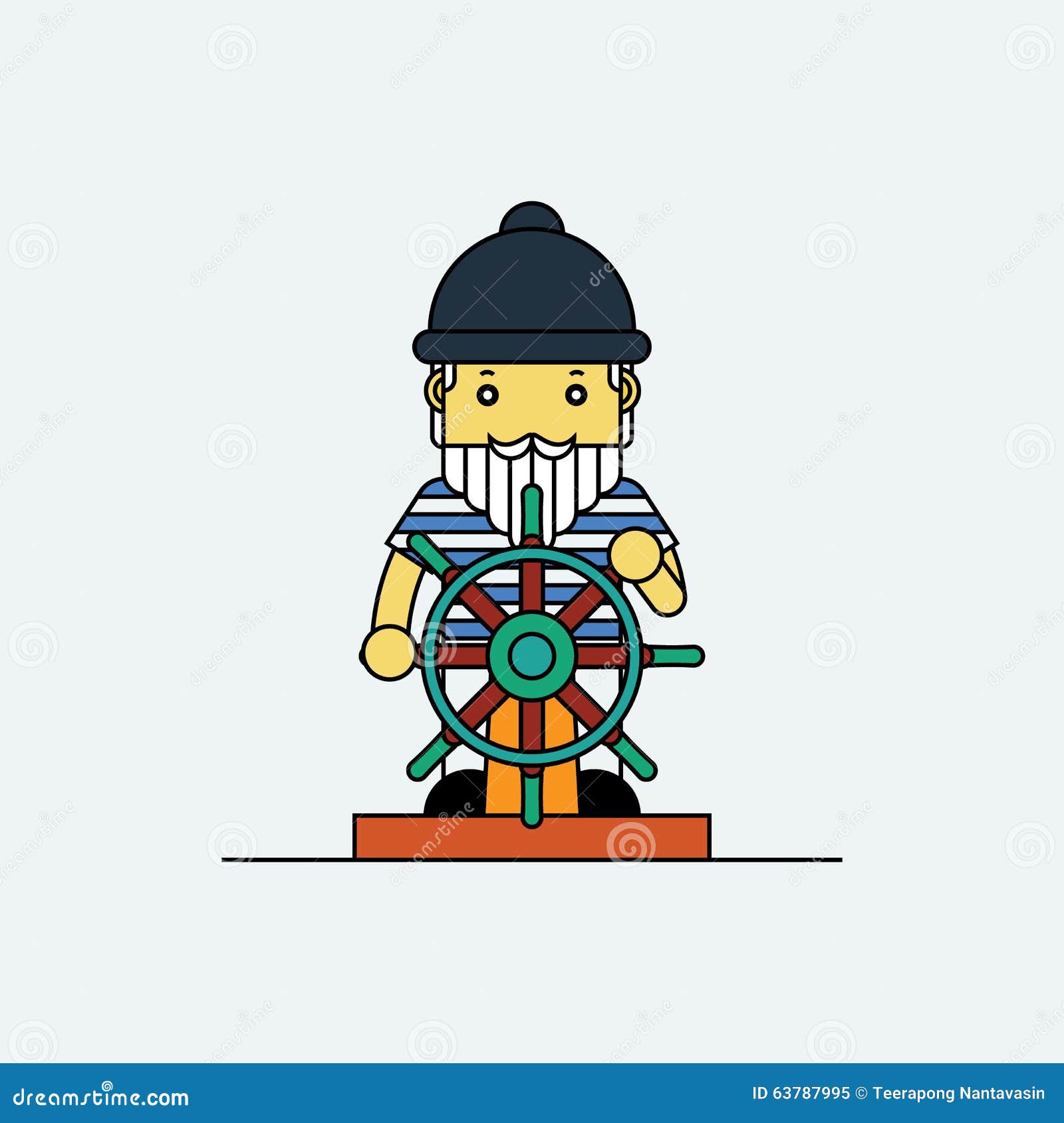 Seaman Holding Ship Wheel in Hands. Stock Vector - Illustration of ...