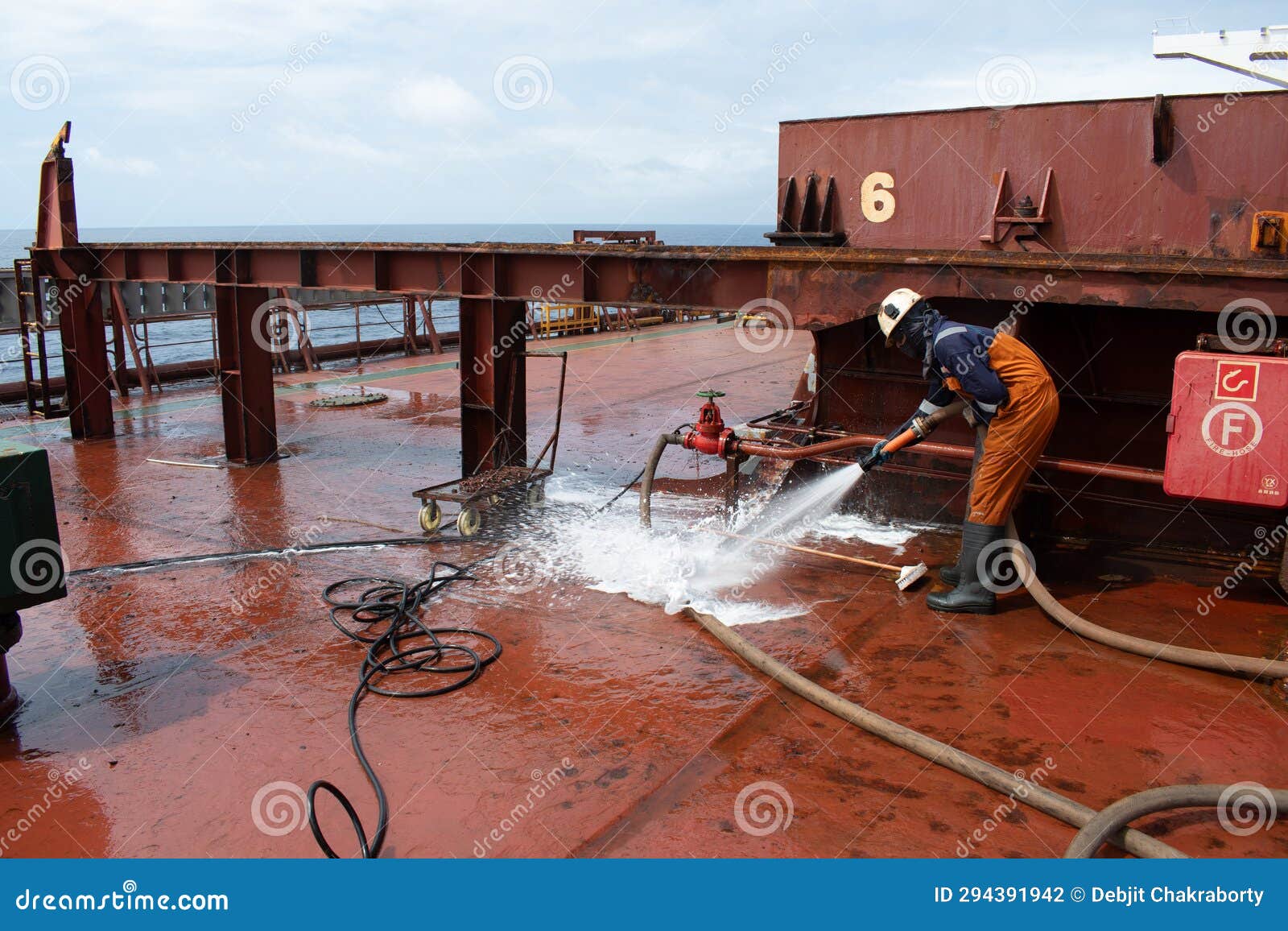 Seaman Onboard Ship Washing on Deck Editorial Photography - Image of ...