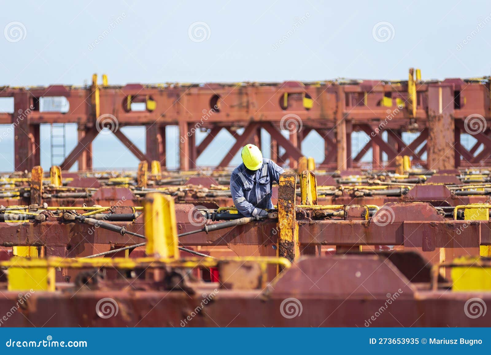 Seaman Working on Deck of the Container Vessel. Stock Image - Image of ...