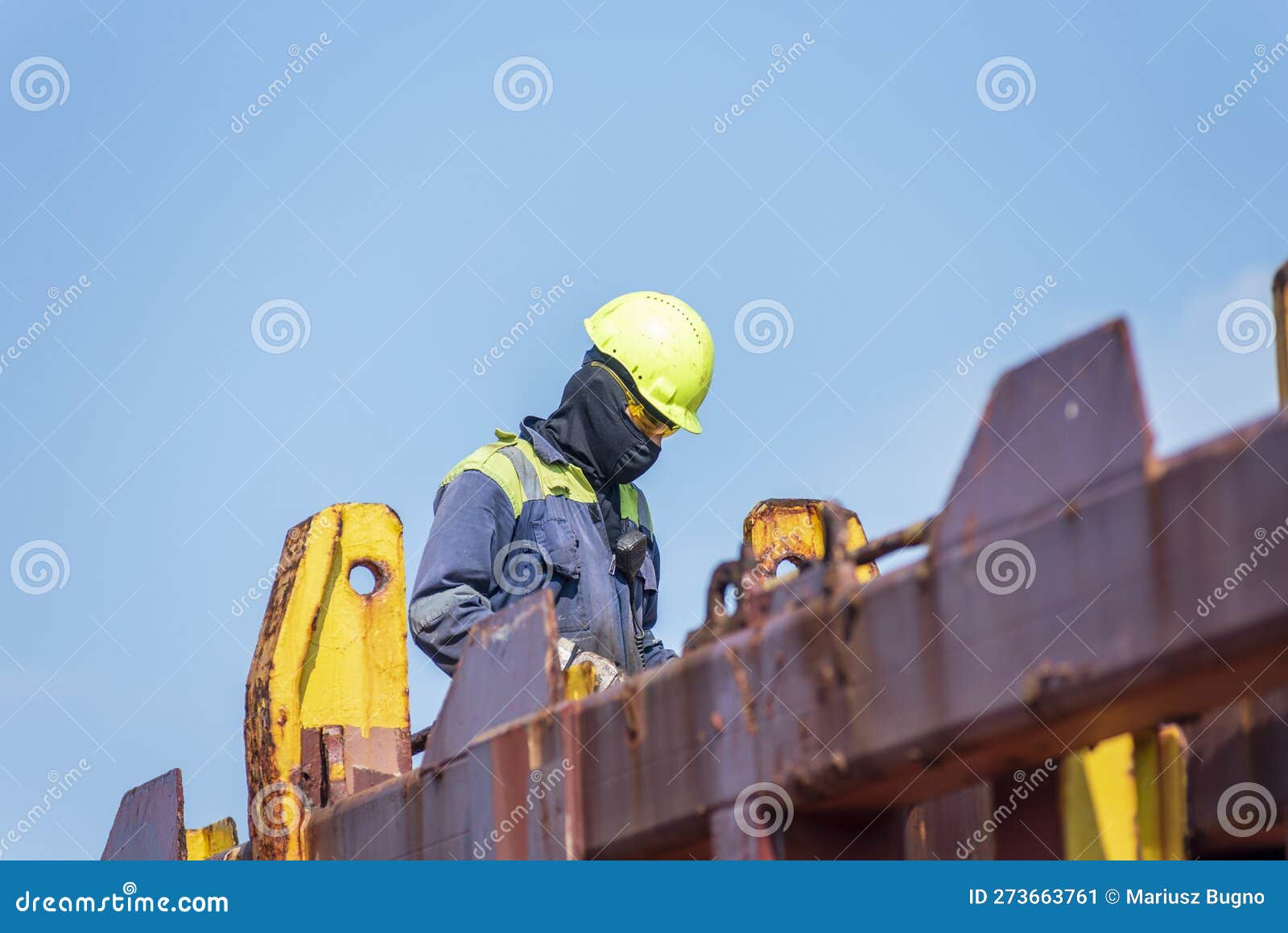 Seaman Working on Deck of the Container Vessel. Stock Image - Image of ...