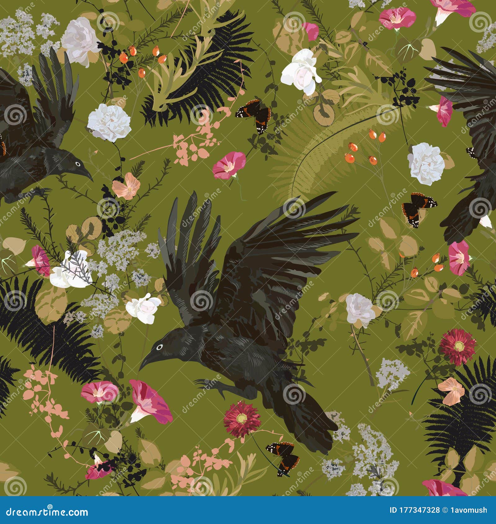 Raven With Flowers Pencil Drawing Royalty-Free Stock Photo ...