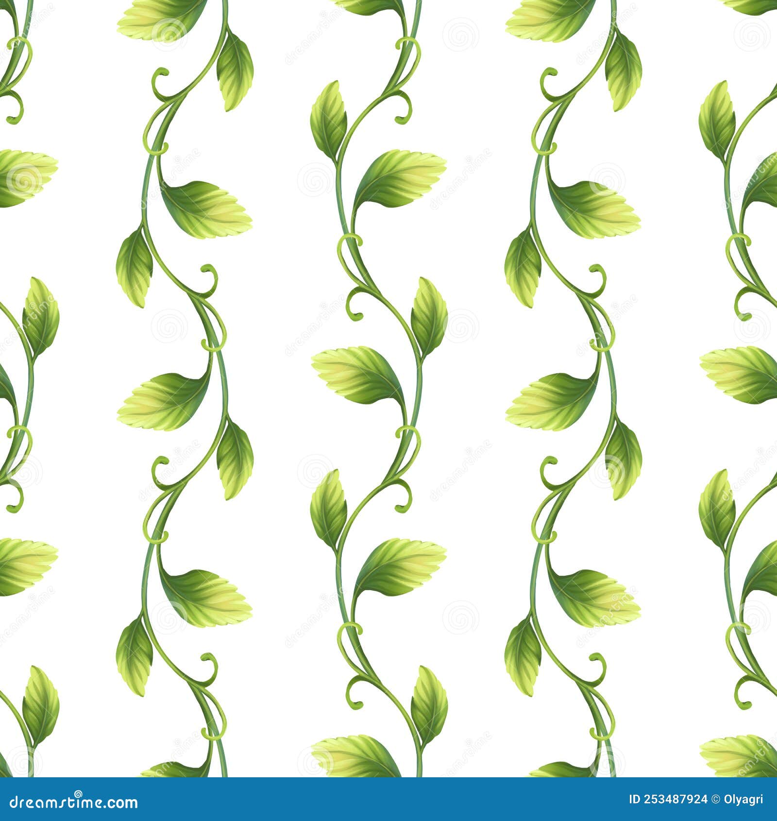 Seamlee Vertical Pattern of Green Leaves on White Background. Stock ...