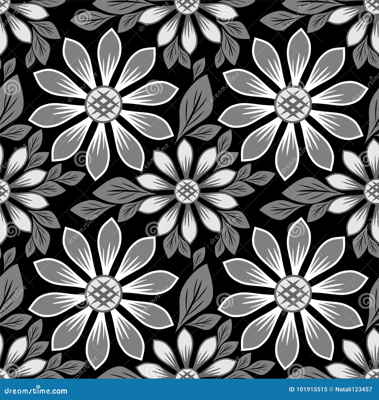 Seamles Floral Daisy Pattern - Black and White Design Stock Vector ...