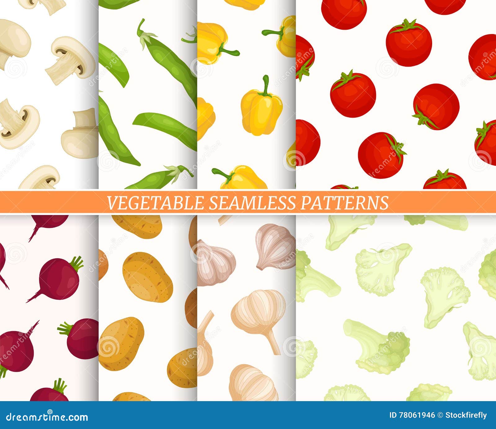 Seamles Pattern Collection with Different Vegetables. Stock Vector ...