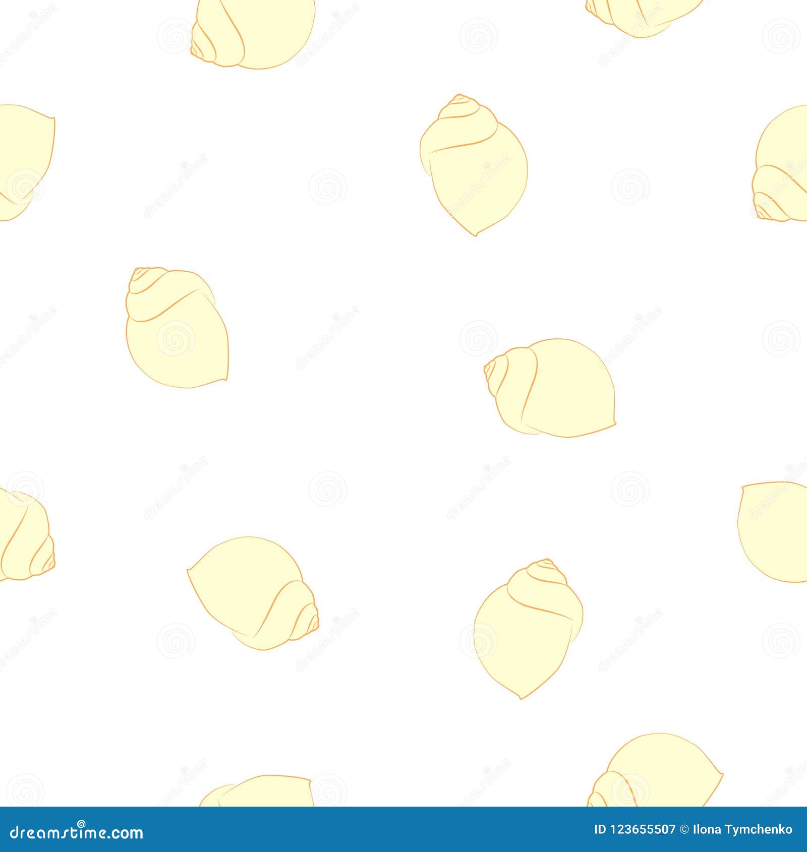 Seamless Pattern Yellow Seashells Silhouettes on White Stock Vector ...