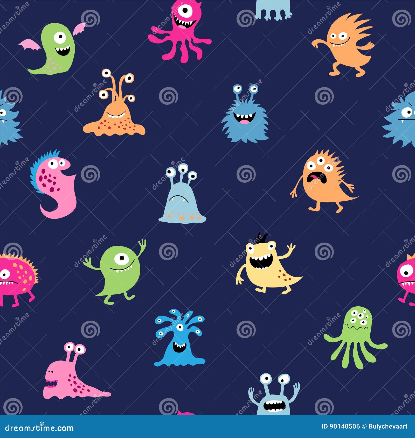 Seamless Abstract Background with Cute Cartoon Monsters Stock Vector ...