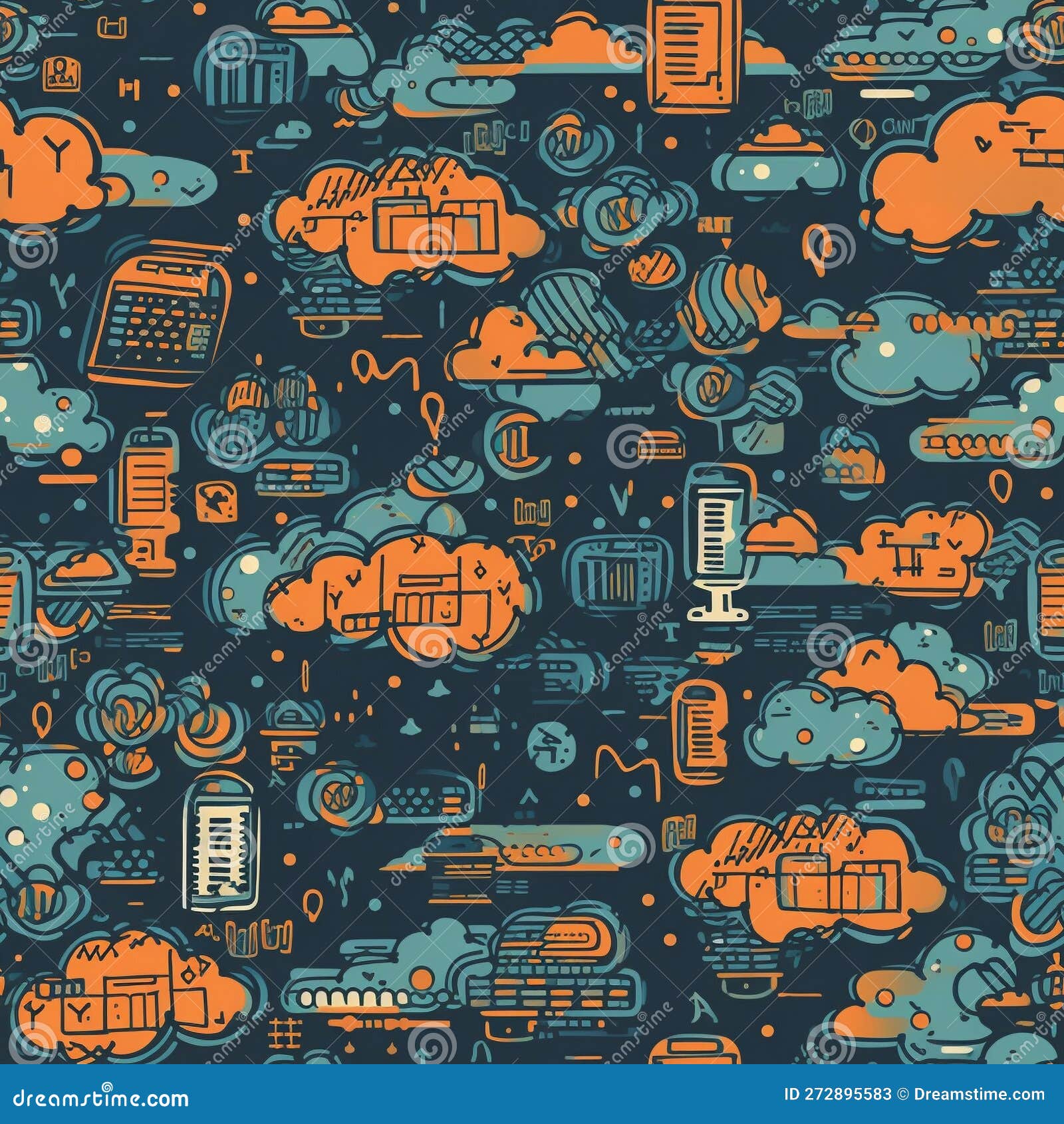 Whimsical Seamless Abstract Background Tile with a Cloud Computing ...