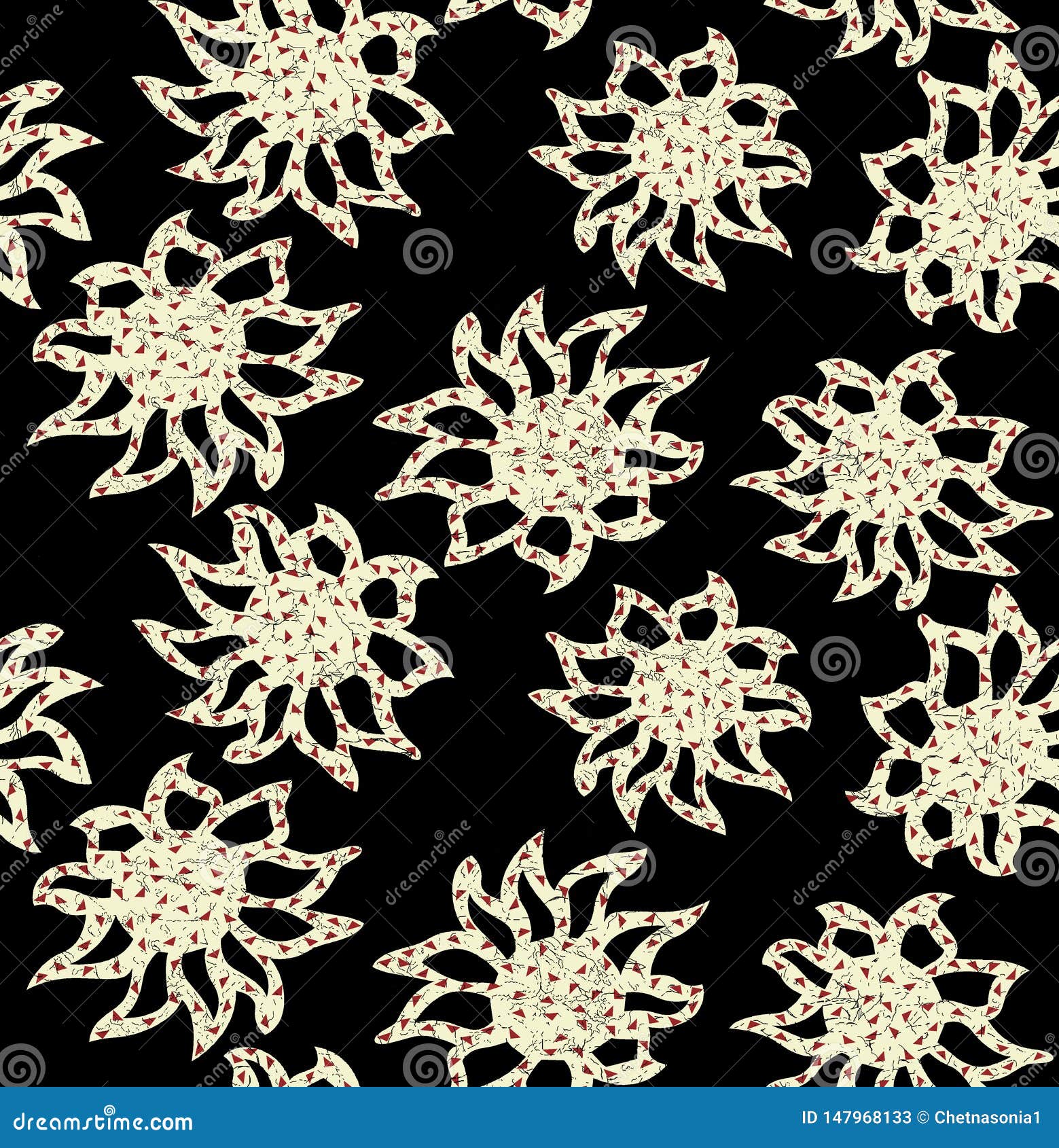 Seamless Abstract Black and Cream Batik Design Stock Illustration ...