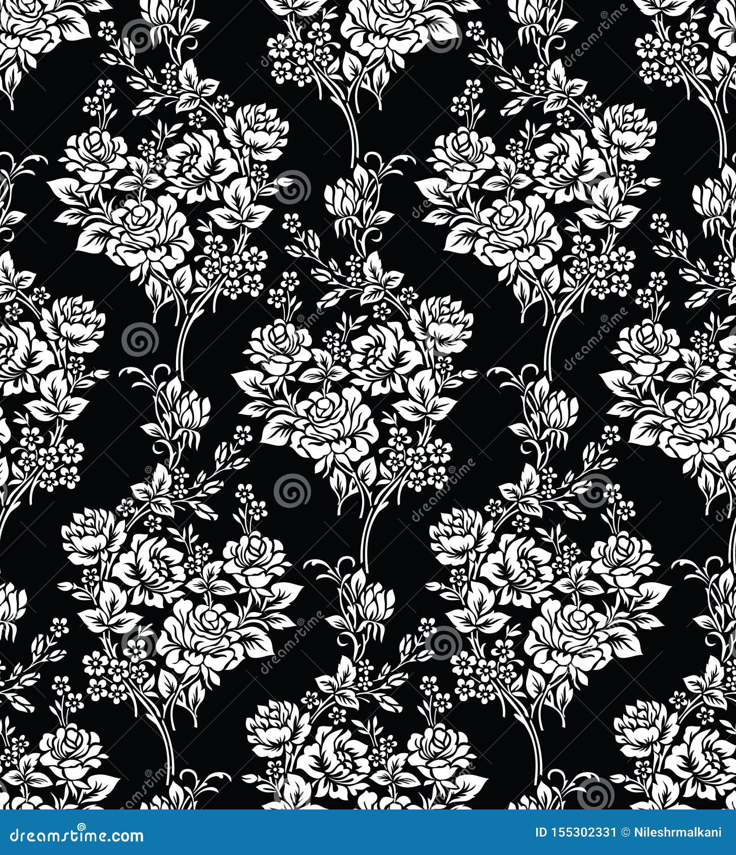 Seamless Abstract Black and White Rose Flower Pattern Stock Vector ...