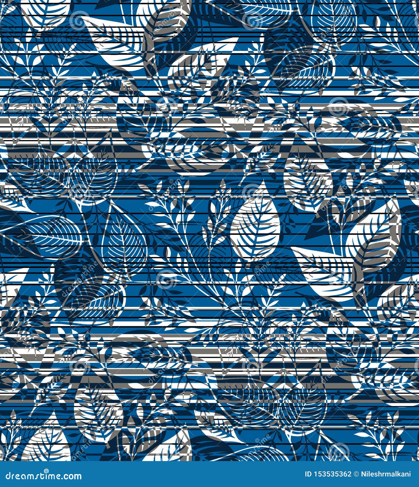 Seamless Abstract Blue Leaves Pattern Stock Illustration - Illustration ...