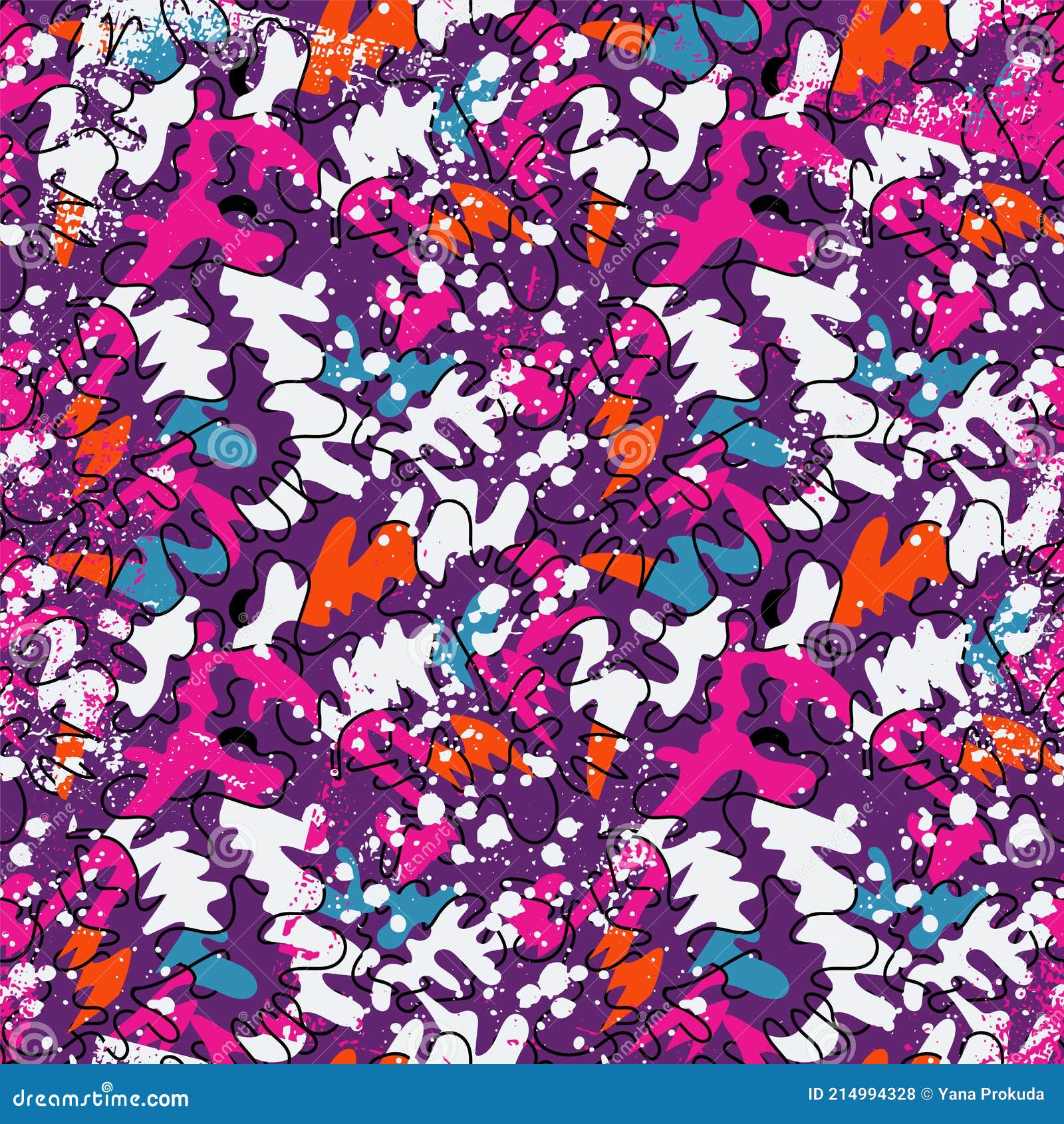 Seamless Abstract Colorful Pattern with Chaotic Lines and Shapes Stock ...