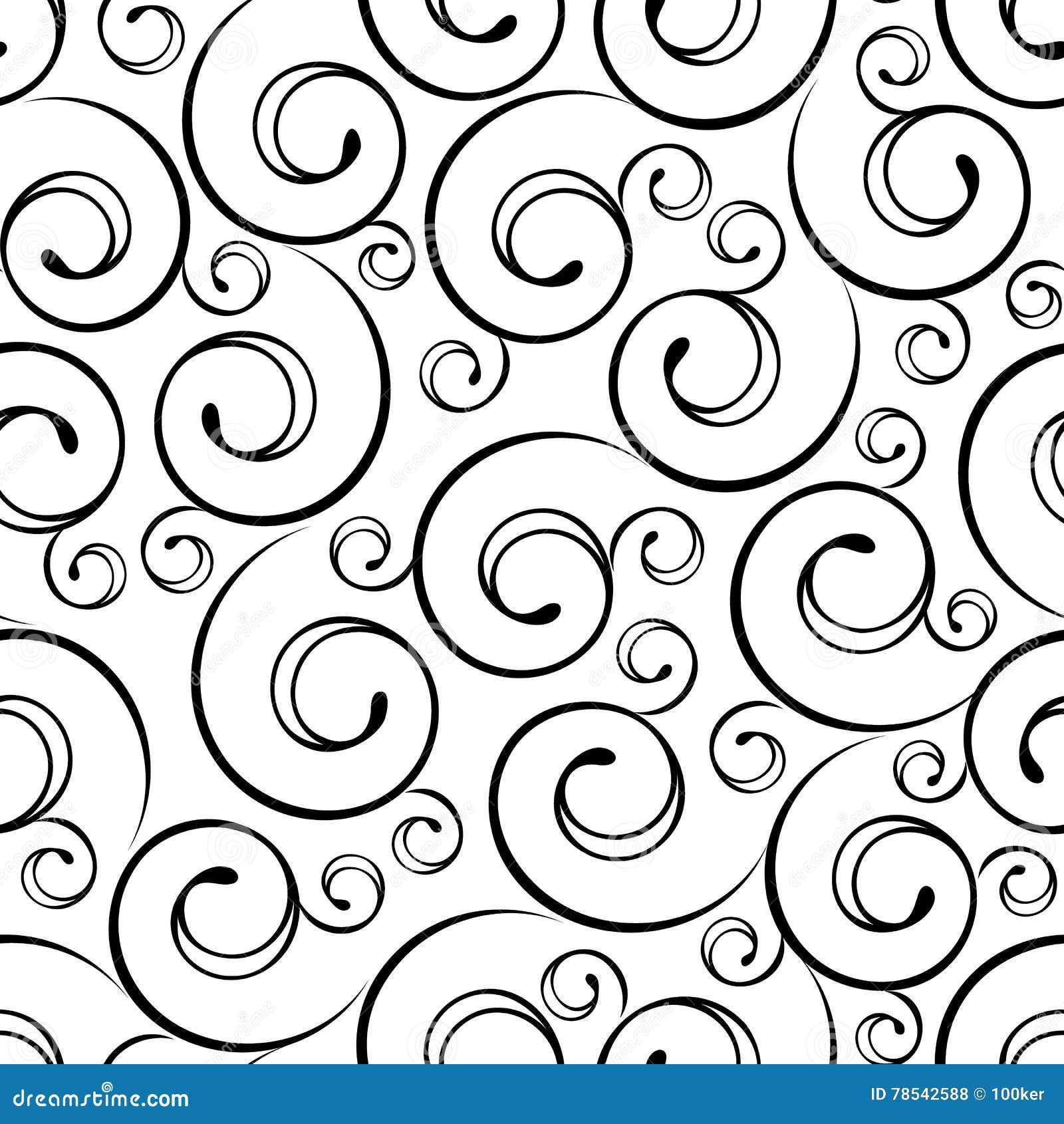 Seamless Abstract Curlicue Black Background Stock Vector - Illustration ...