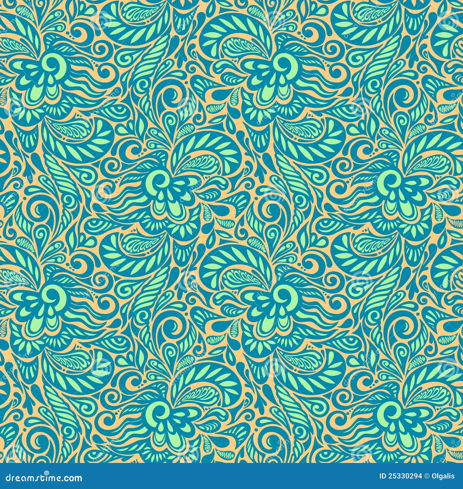 Seamless Abstract Curly Floral Pattern Stock Illustration ...