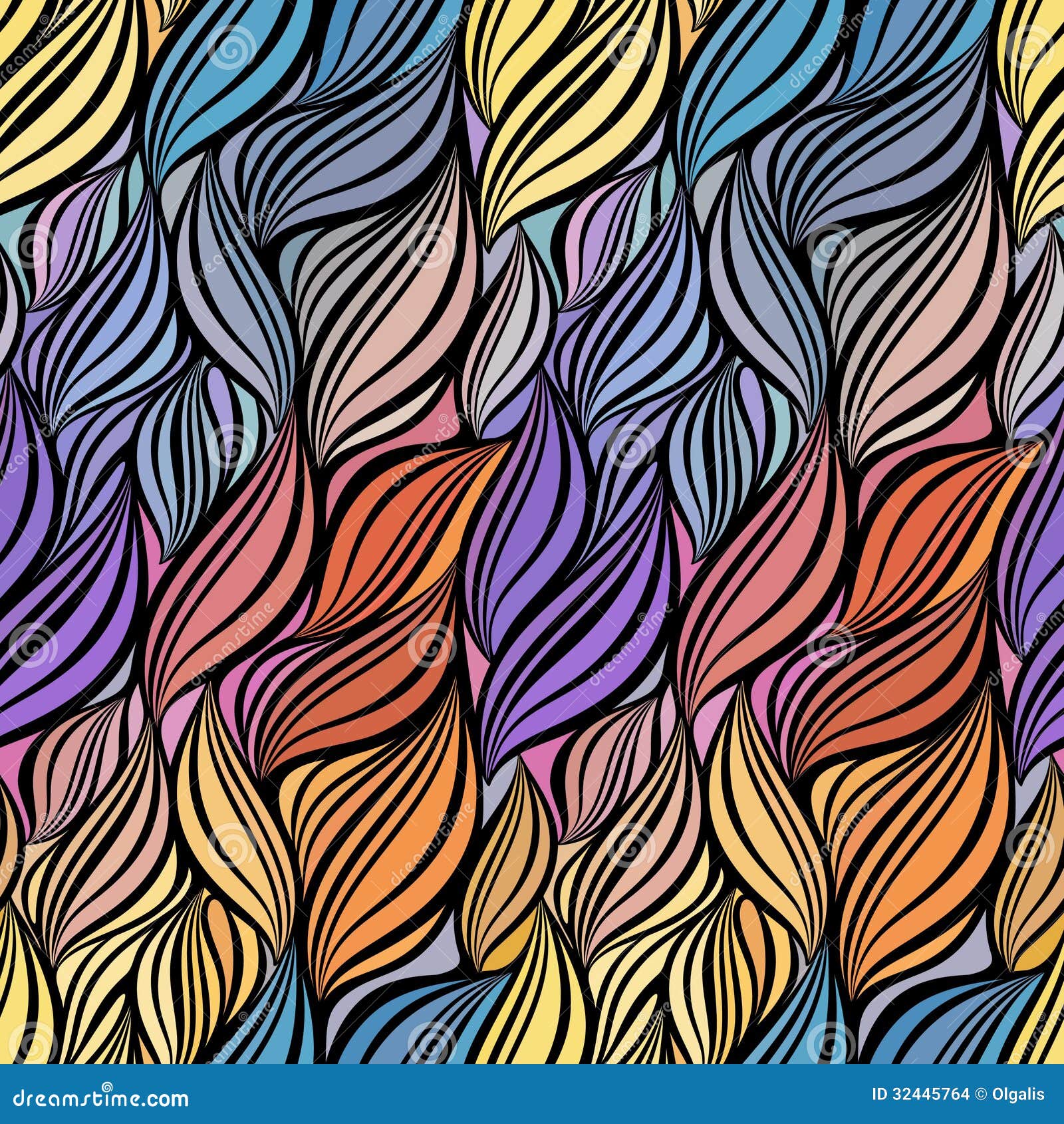 Seamless Abstract Curly Wave Pattern Stock Illustration - Illustration ...