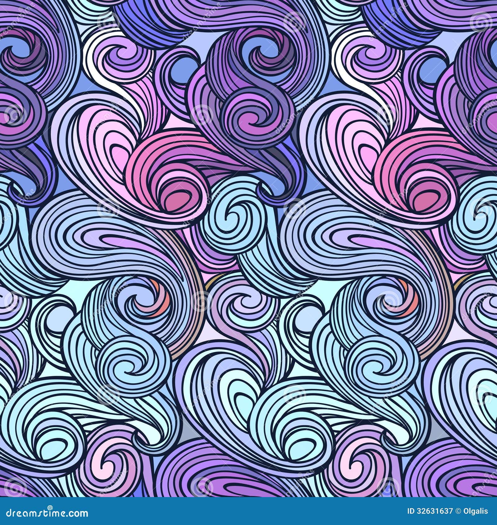 Seamless Abstract Curly Wave Pattern Stock Illustration - Illustration ...
