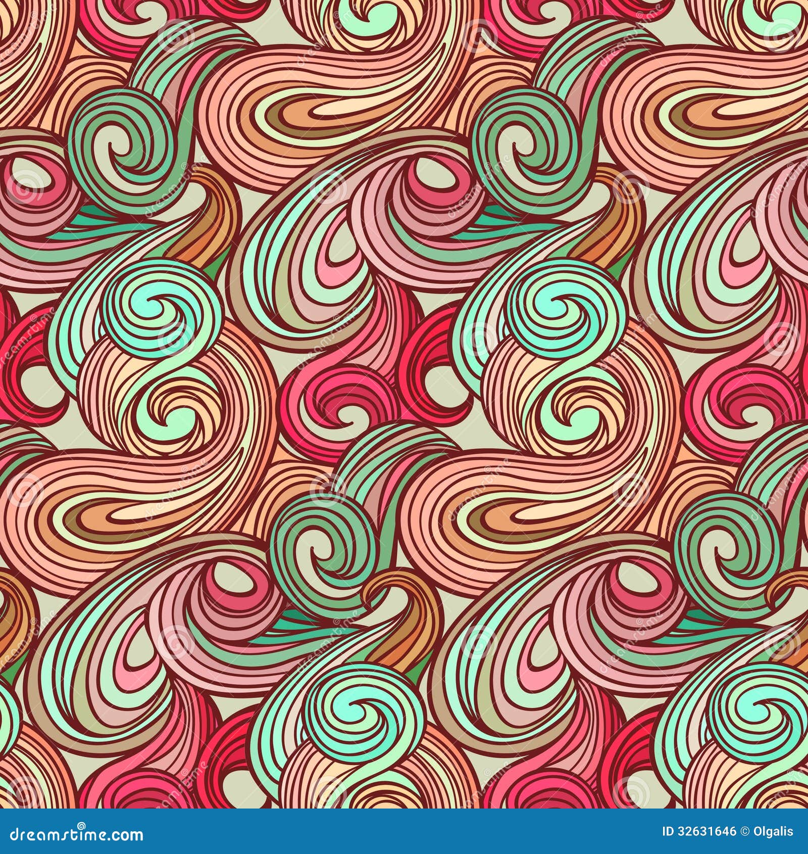 Seamless Abstract Curly Wave Pattern Stock Illustration - Illustration ...