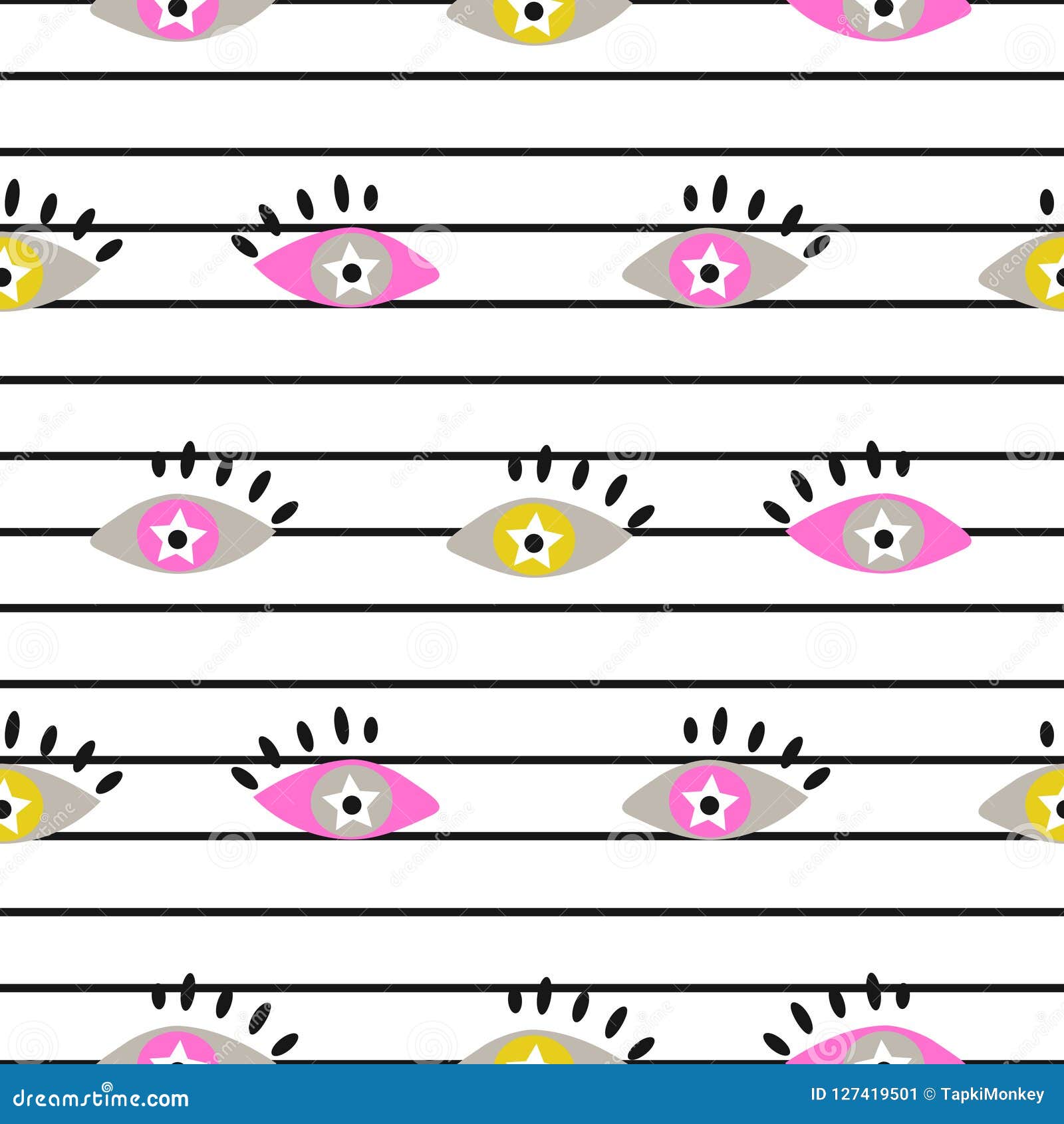 Seamless Abstract Eye Pattern on Striped White Vector Background. Stock ...