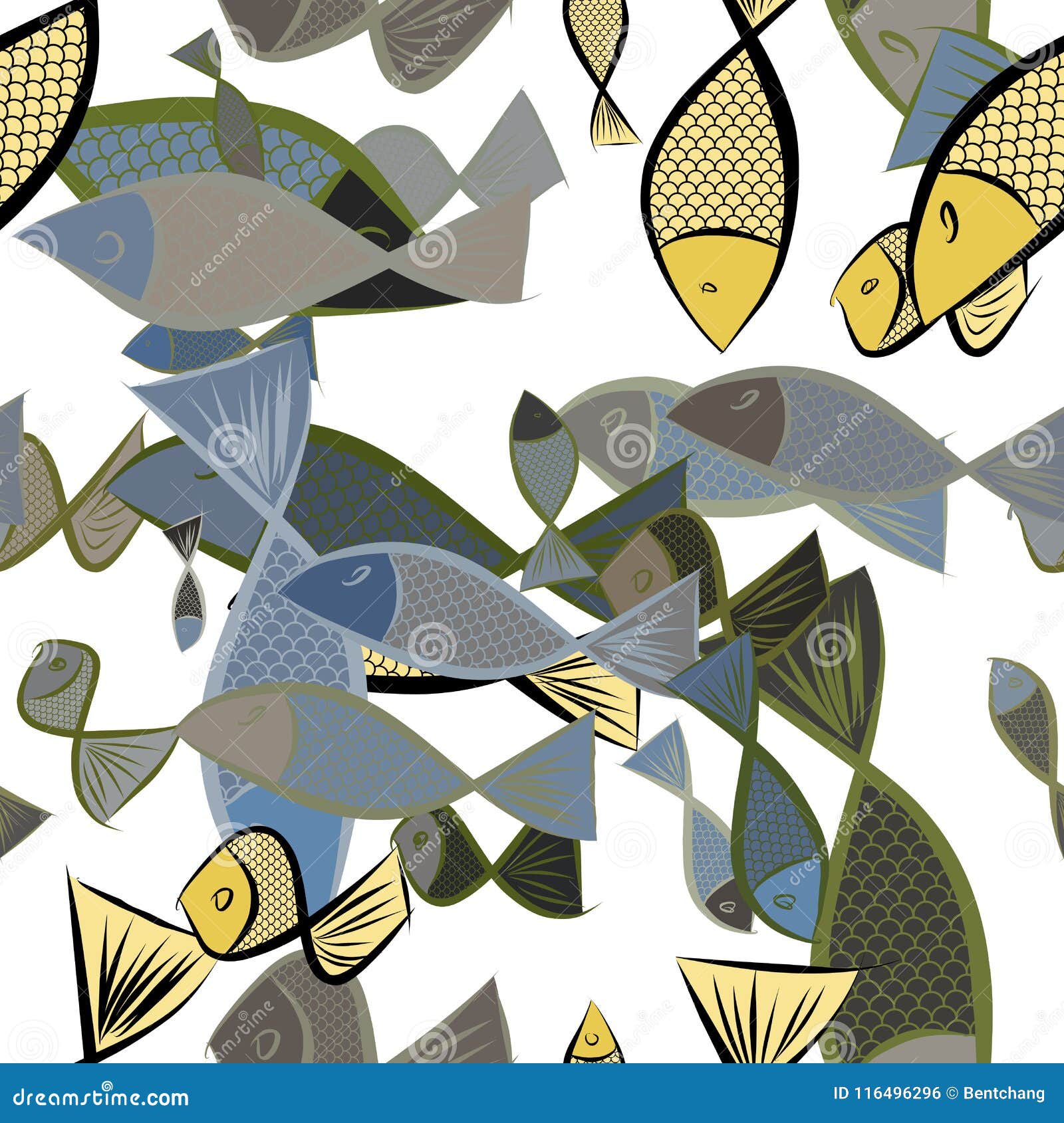 Seamless Abstract Fish Illustrations Background. Sketch, Digital ...