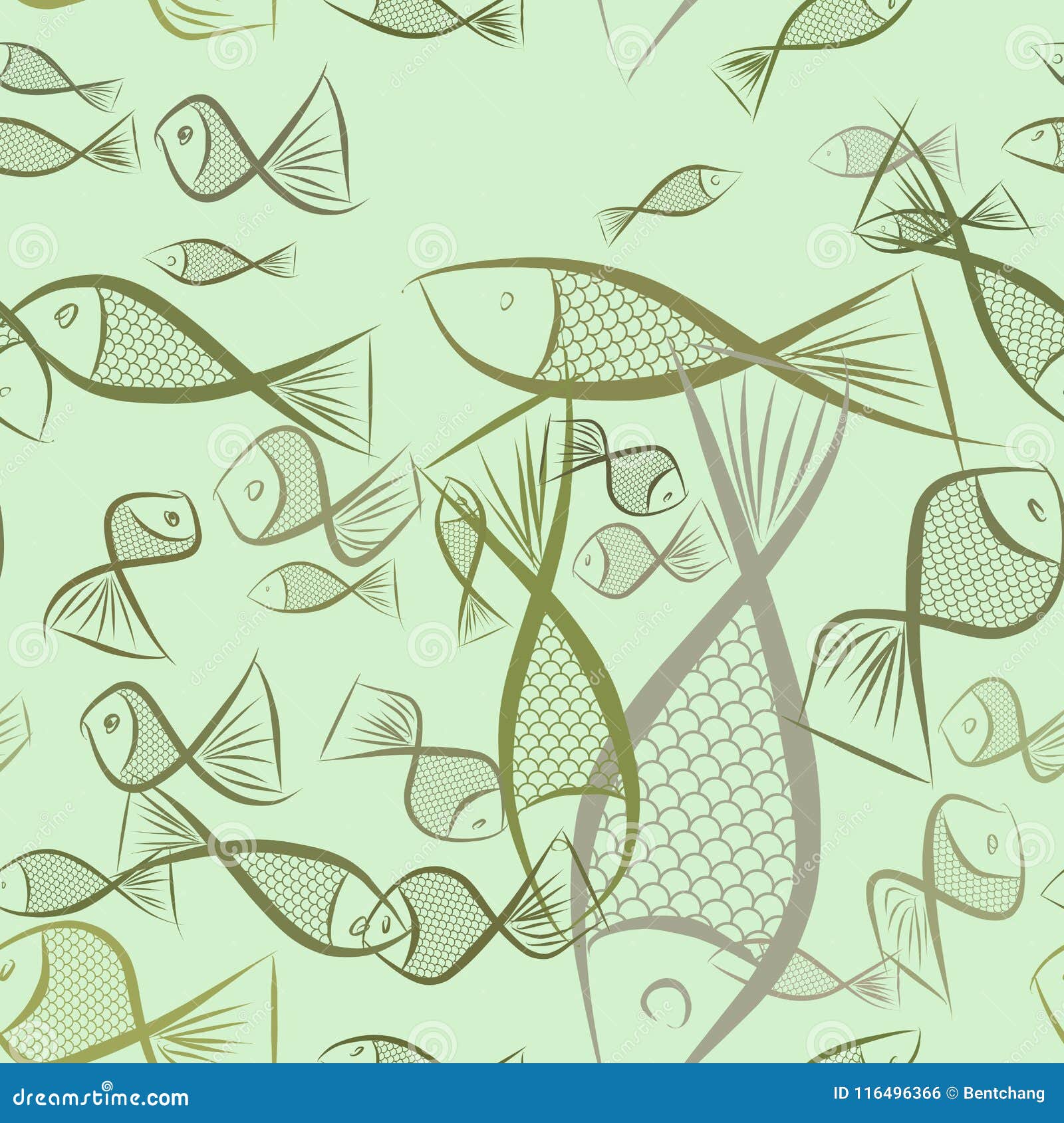 Seamless Abstract Fish Illustrations Background. Pattern, Underwater ...