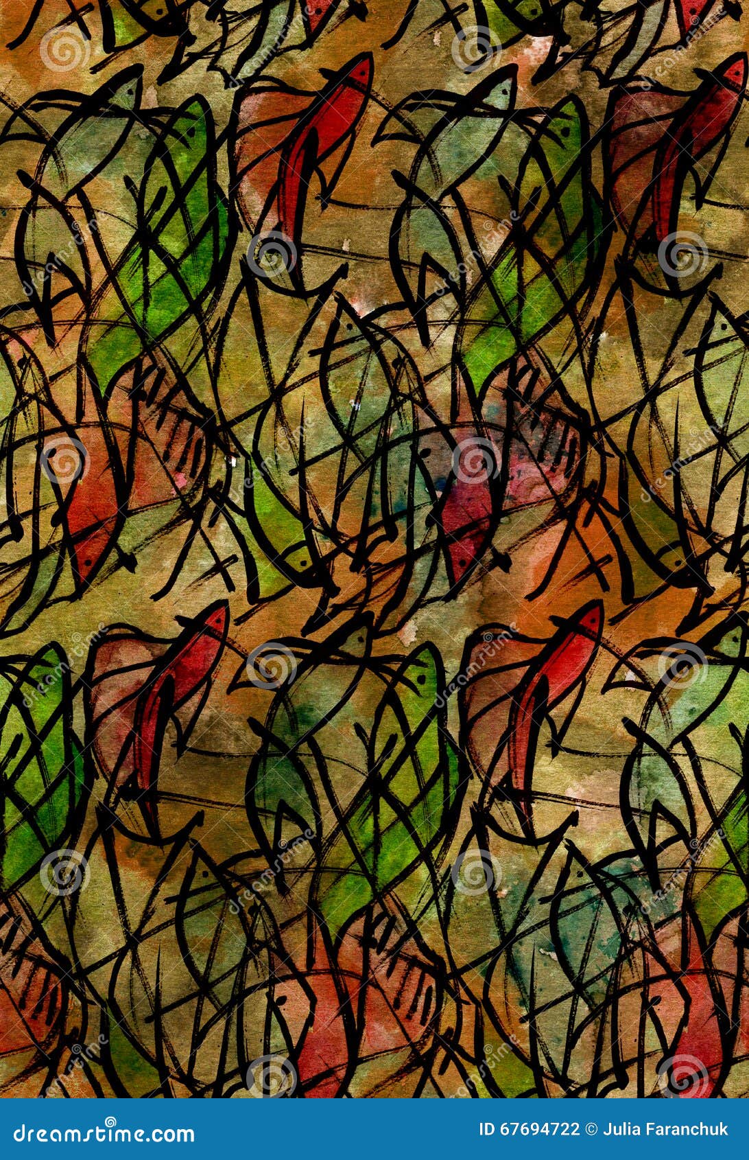 Seamless Abstract Fish Pattern Stock Illustration - Illustration of ...