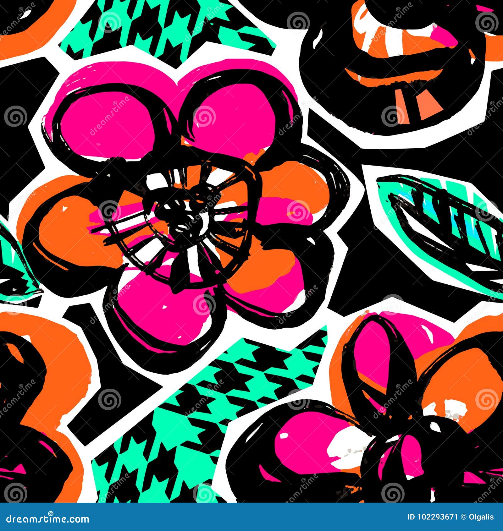 Seamless Abstract Floral Ink Hand Drawn Pattern Stock Illustration ...