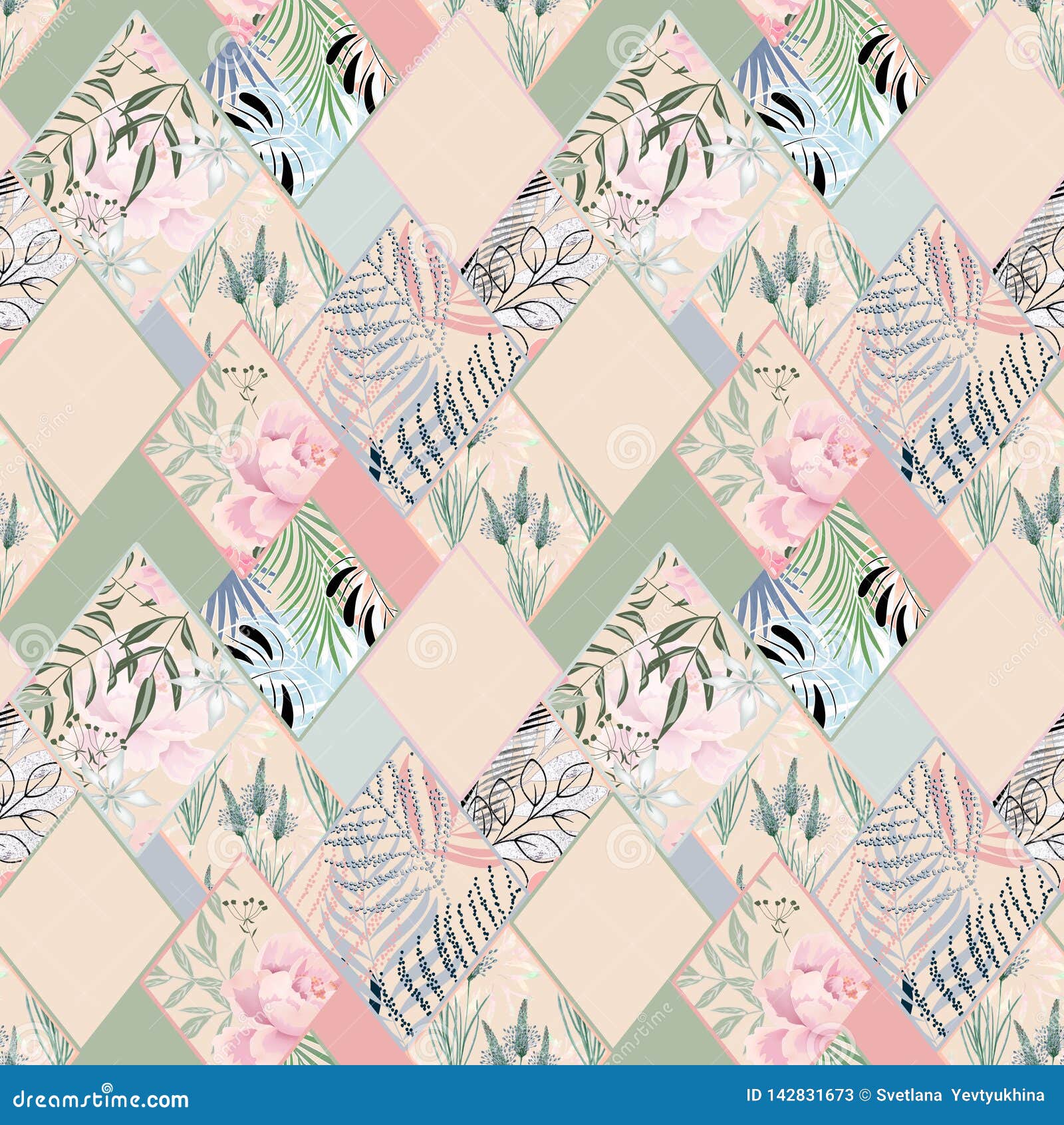 Seamless Abstract Floral Patchwork in Pastel Colors. Stock Illustration ...