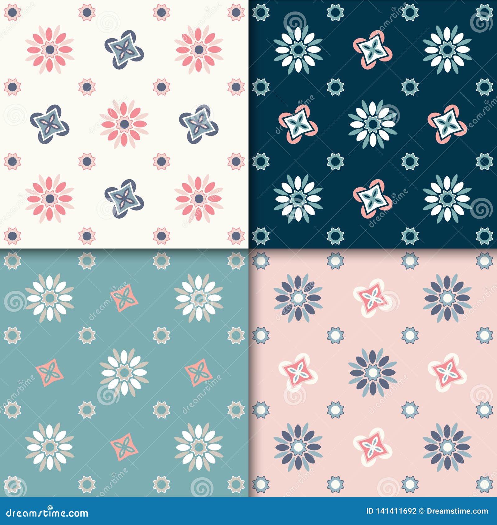 Seamless Abstract Floral Pattern. 4 Colors Variations, Pastel Colors ...