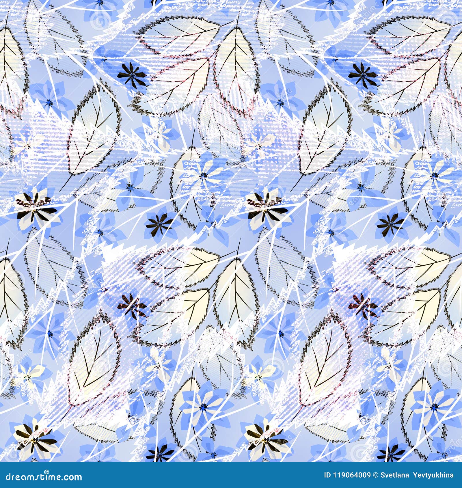 Seamless Abstract Floral Pattern on Light Blue Background. Stock ...