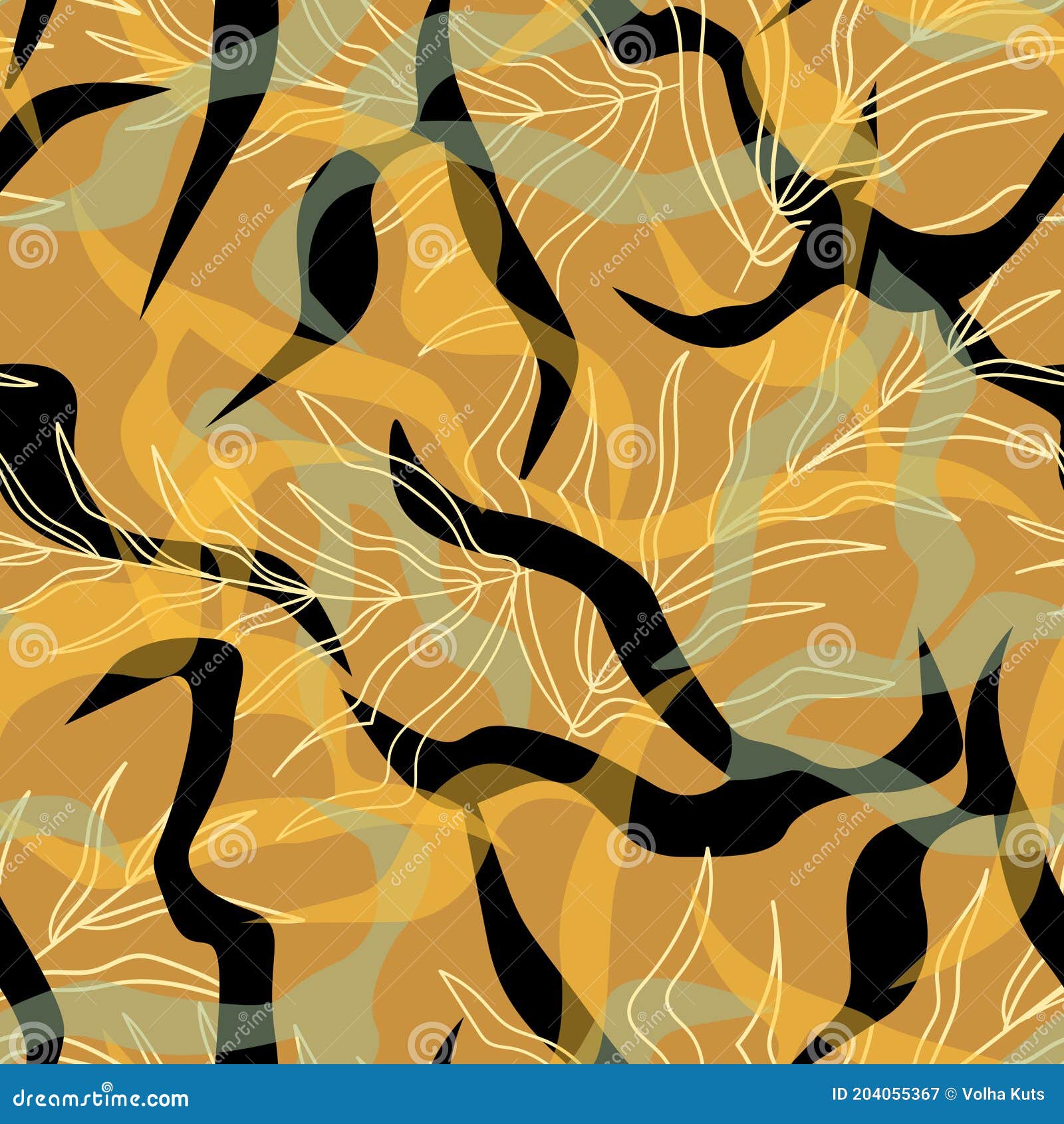 Seamless Abstract Floral Pattern on a Mustard Background. Elements of ...