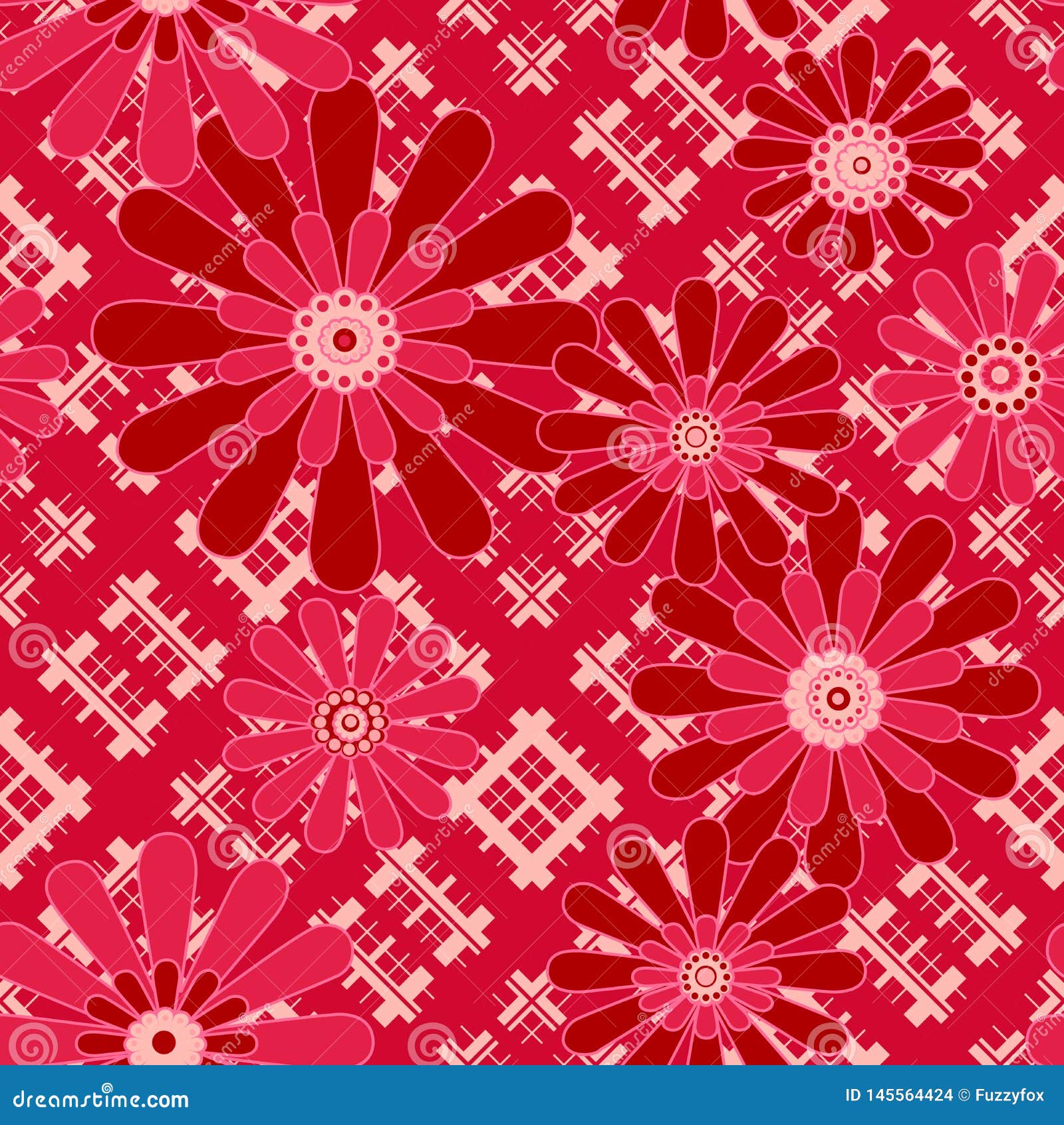 Seamless Abstract Floral Pattern on Red Pink Stock Illustration ...