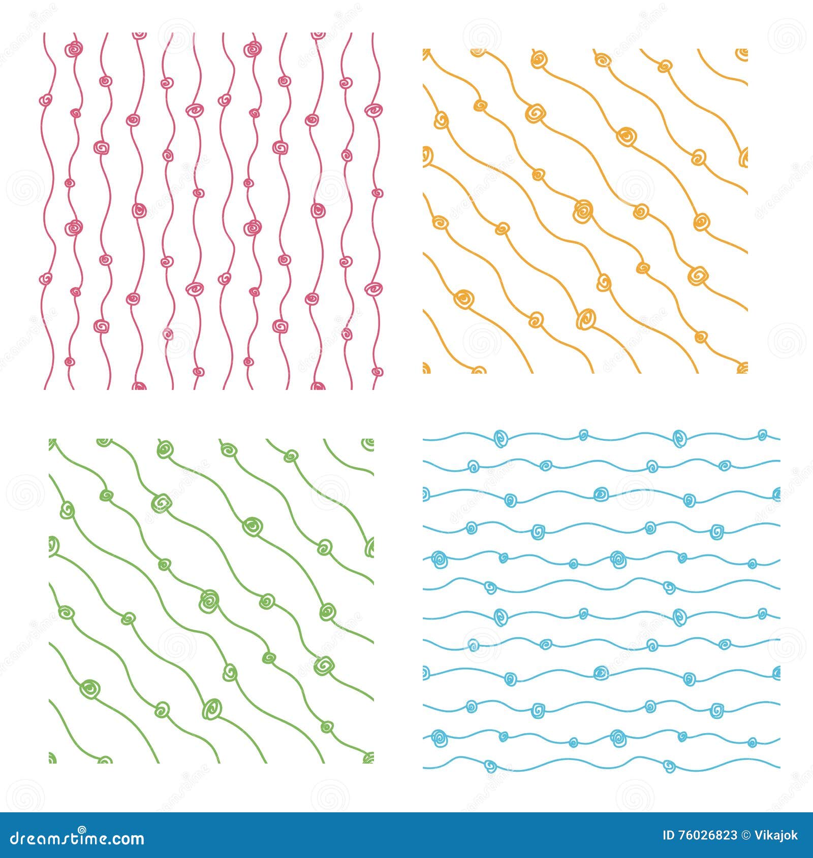 Seamless Abstract Free-hand Pattern Set Stock Vector - Illustration of ...