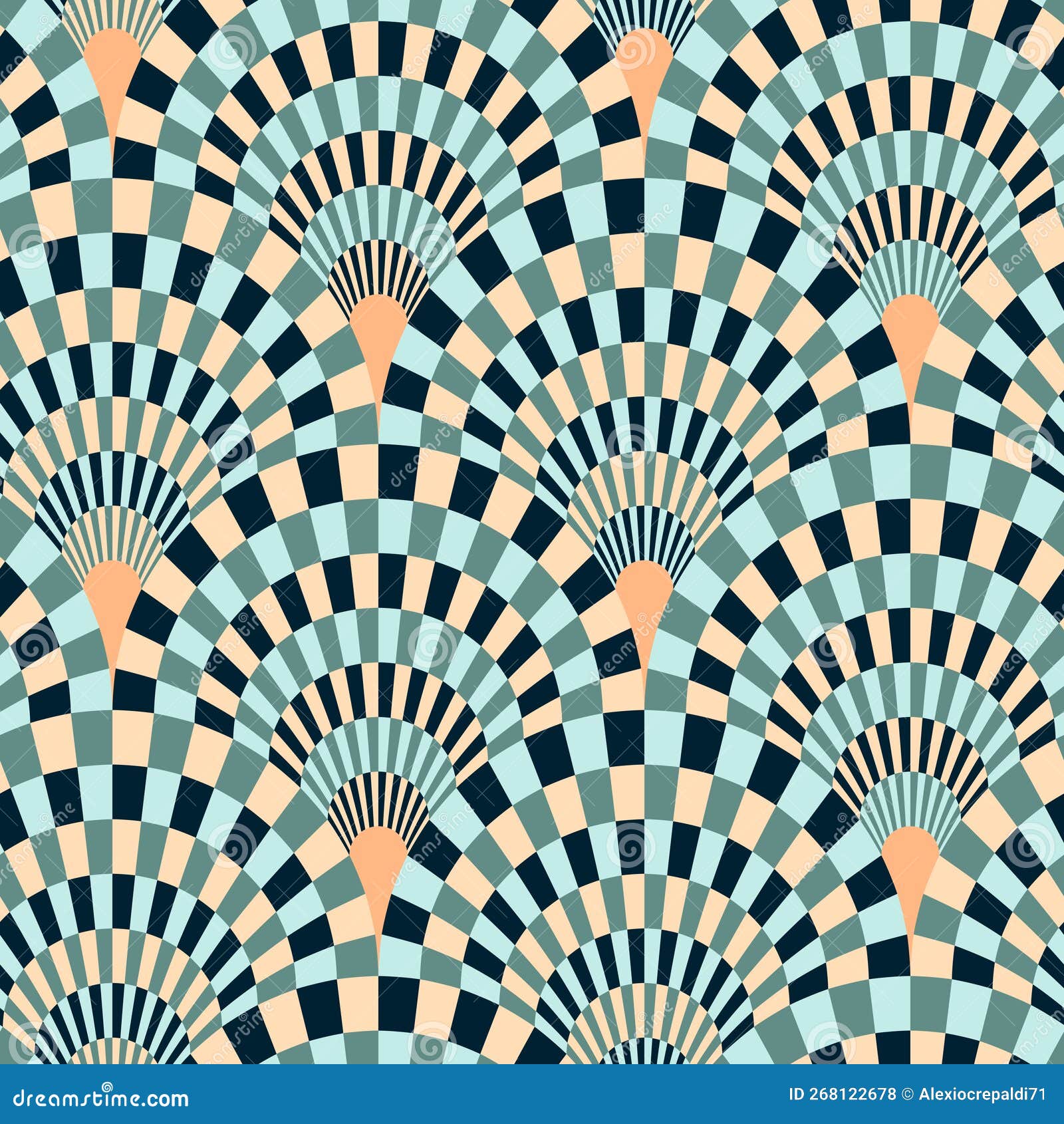 Seamless Abstract Geometric Pattern. Concentric Circles. Rounded Fans ...