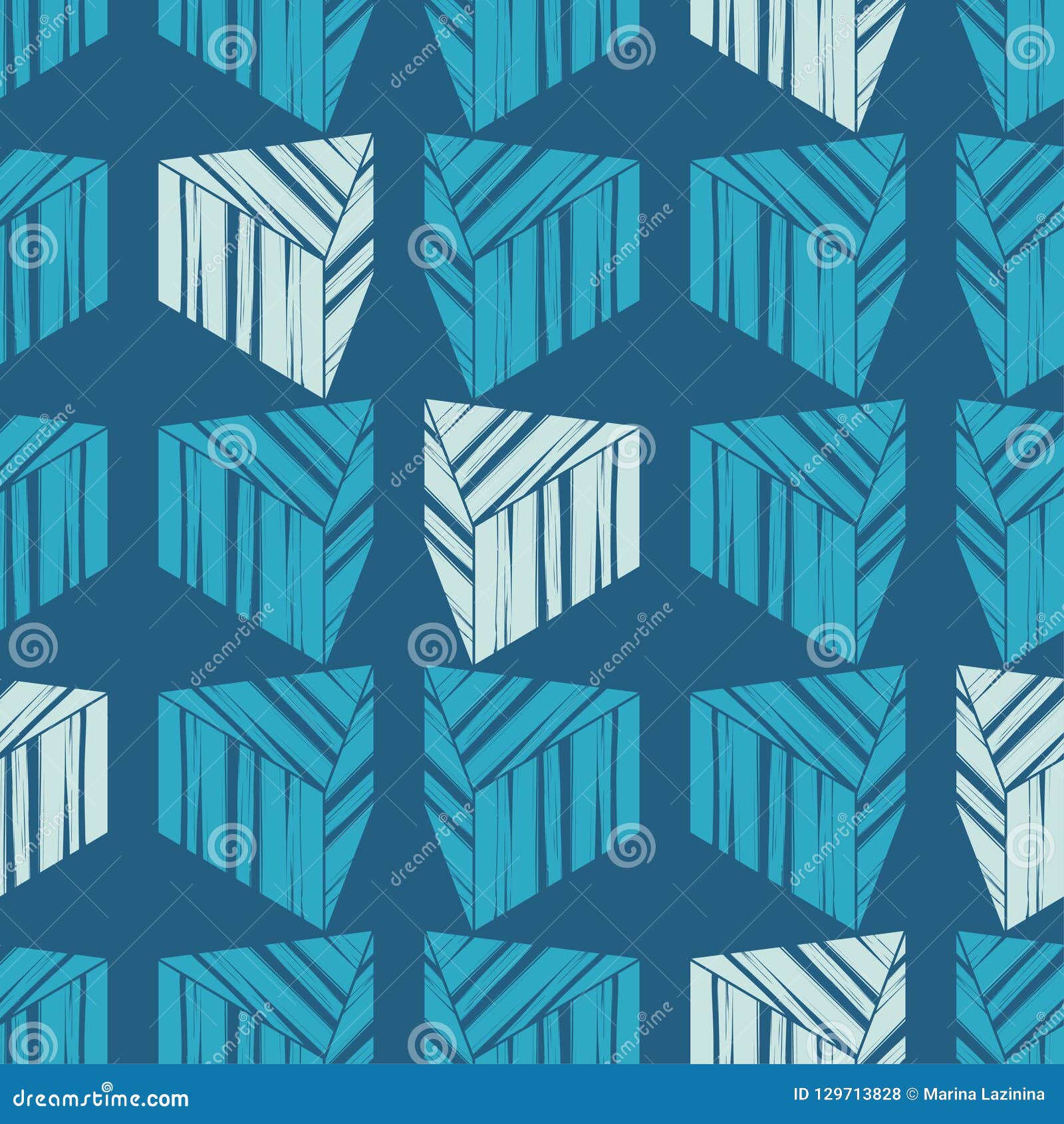 Seamless Abstract Geometric Pattern. 3D Cubes. Brushwork. Hand Hatching ...