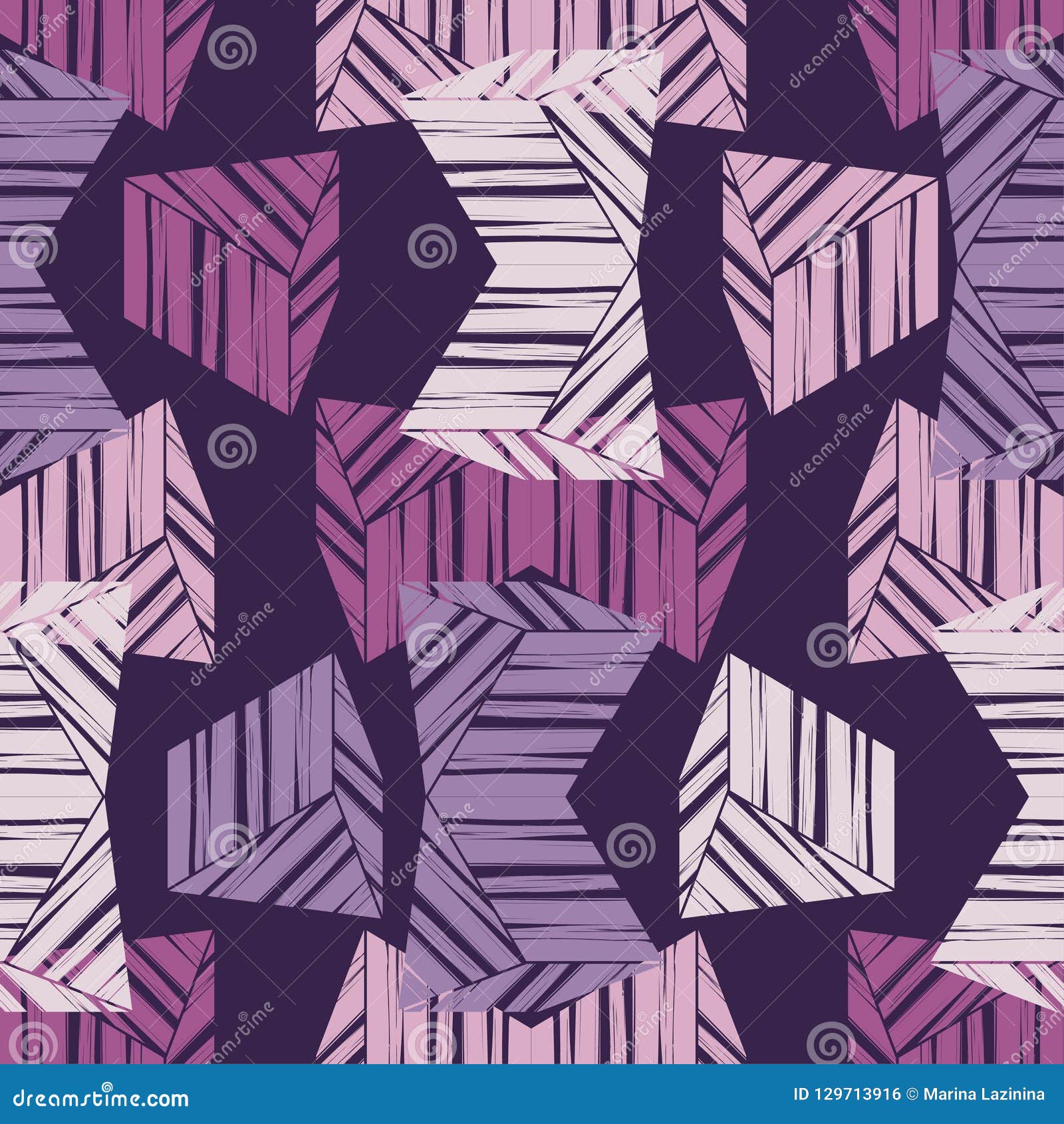 Seamless Abstract Geometric Pattern. 3D Cubes. Brushwork. Hand Hatching ...