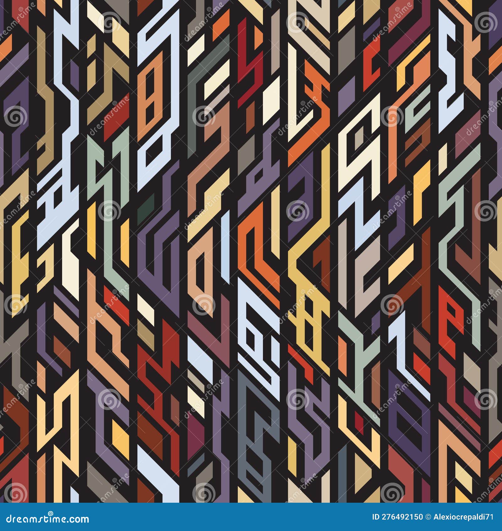 Seamless Abstract Geometric Pattern with Multicolor Zigzag Stripes on a Black Background ...