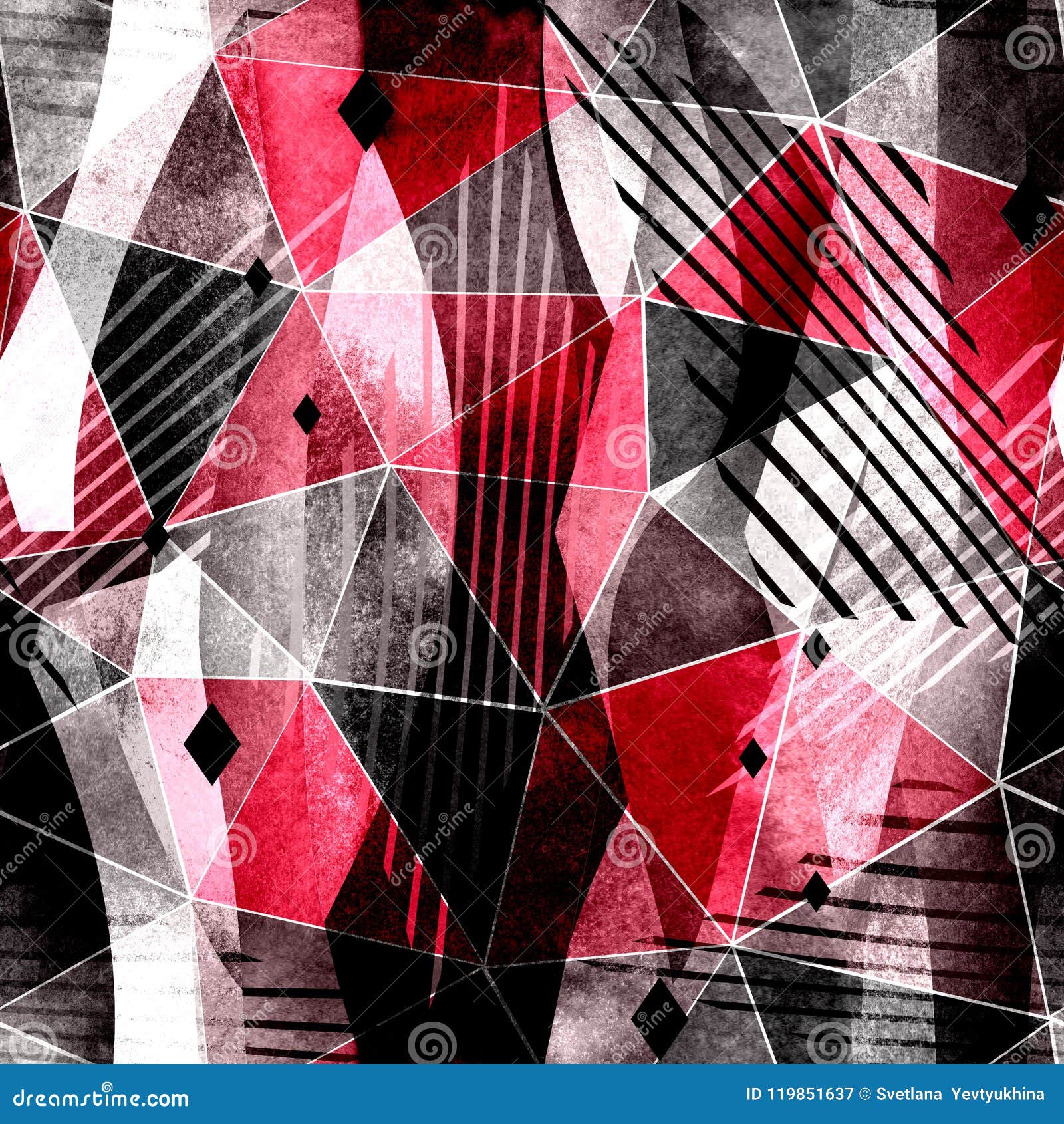 Seamless Abstract Geometric Pattern with Watercolor Effect , Red-black ...