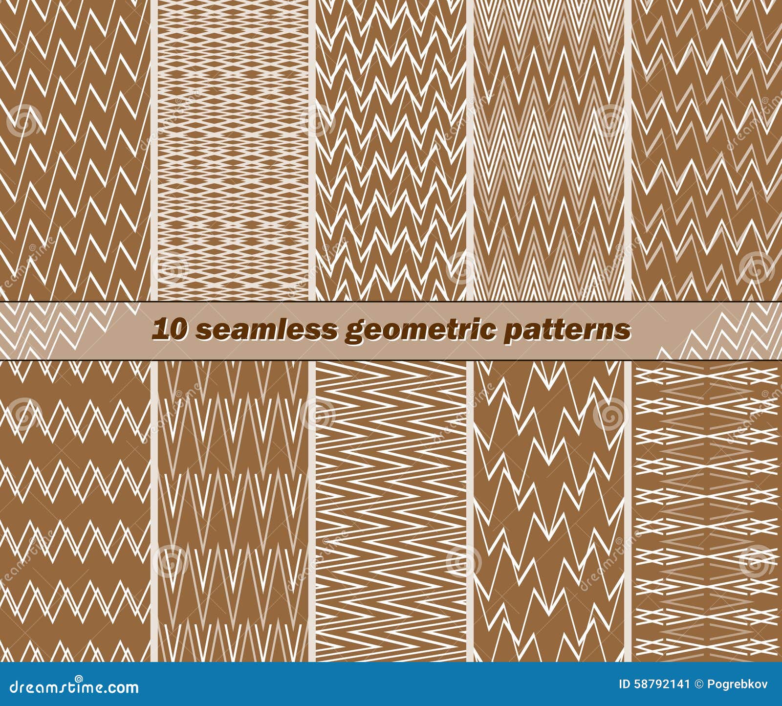 10 Seamless Abstract Geometric Patterns in Brown and White Color Stock ...