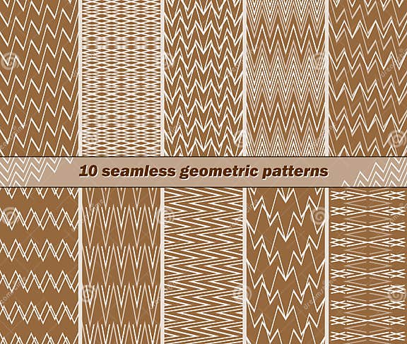 10 Seamless Abstract Geometric Patterns in Brown and White Color Stock ...