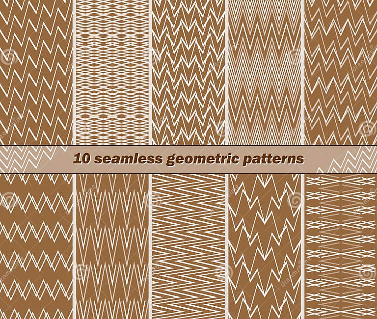 10 Seamless Abstract Geometric Patterns in Brown and White Color Stock ...