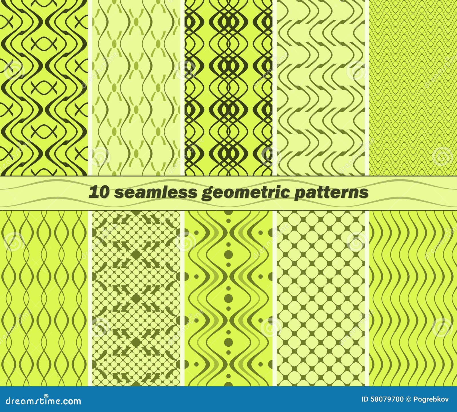 10 Seamless Abstract Geometric Patterns in Lime and Green Colors Stock ...