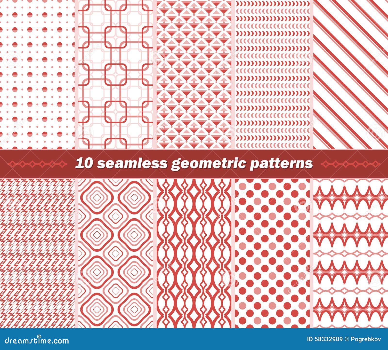 10 Seamless Abstract Geometric Patterns in Red Color Stock Vector ...