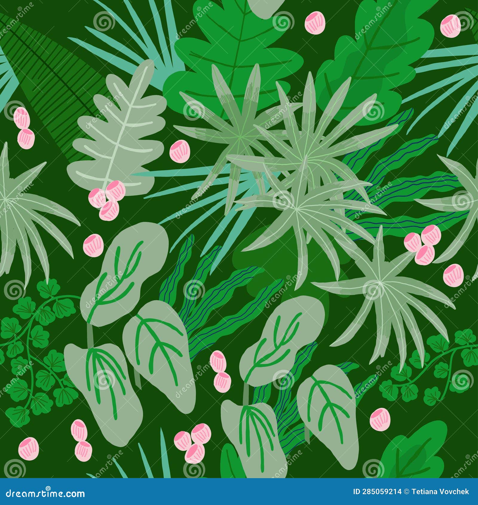 Seamless Abstract Green Pattern with Leaves , Vector Floral Background ...